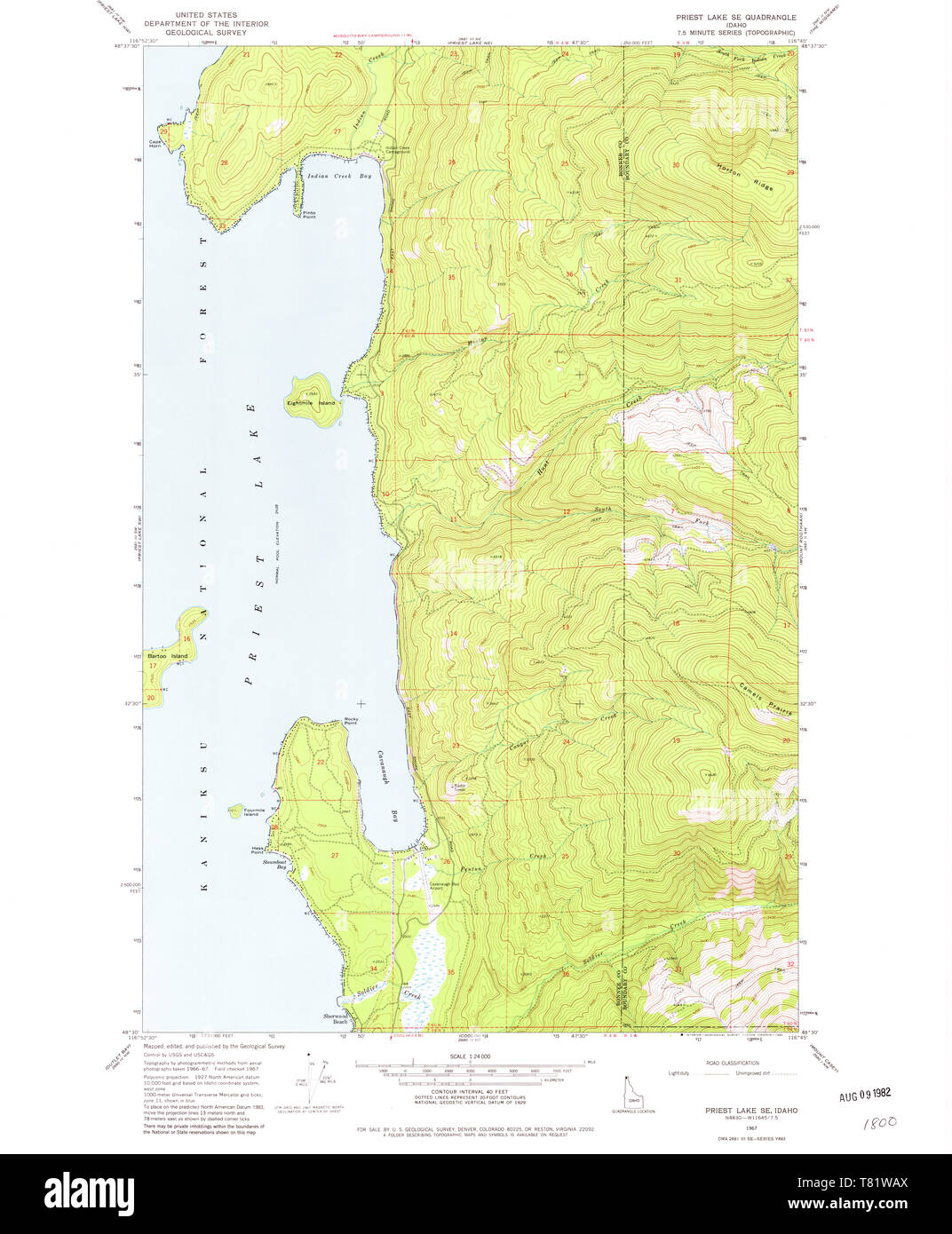 USGS TOPO Map Idaho ID Priest Lake SE 237763 1967 24000 Restoration ...