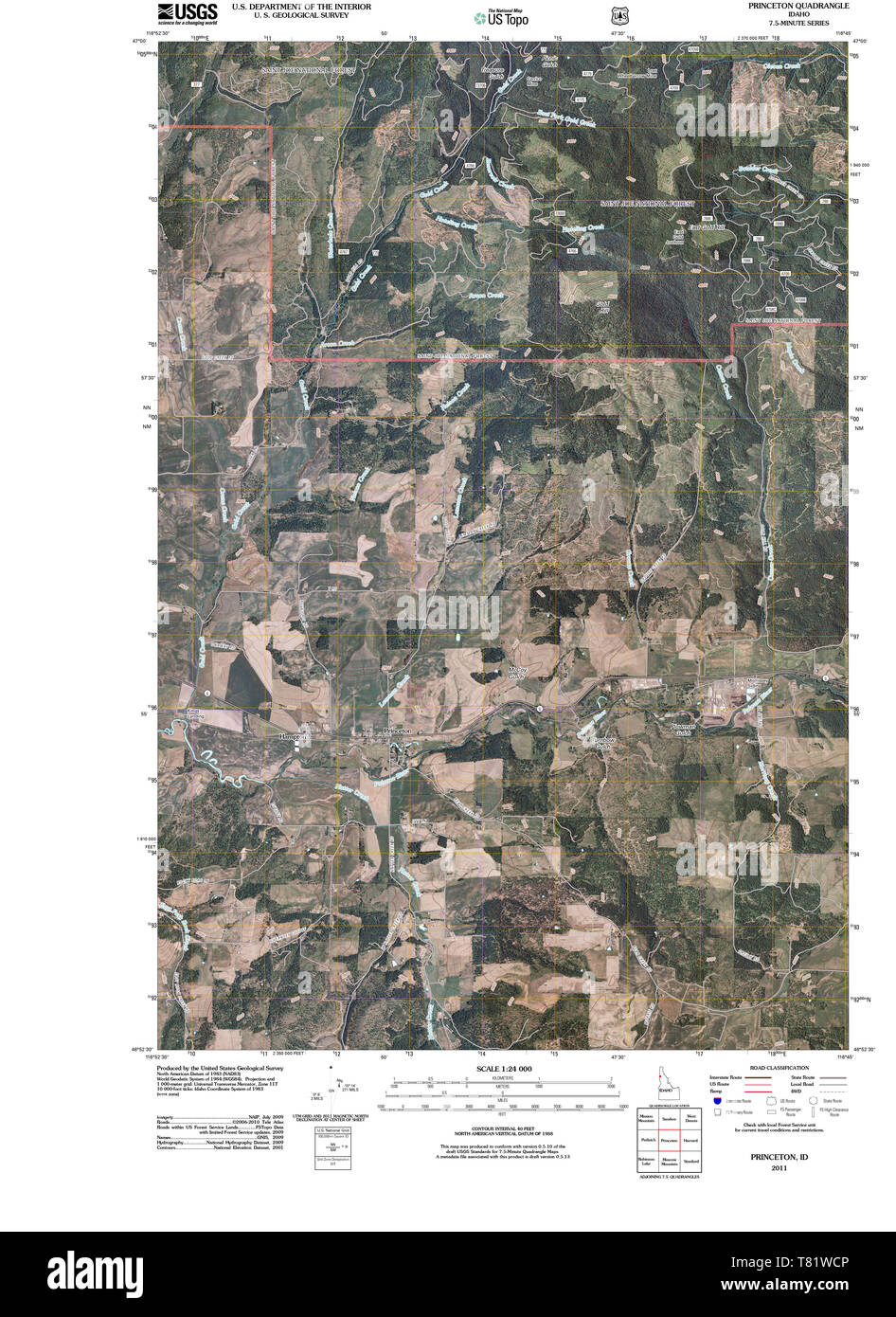 USGS TOPO Map Idaho ID Princeton 20110208 TM Restoration Stock Photo ...