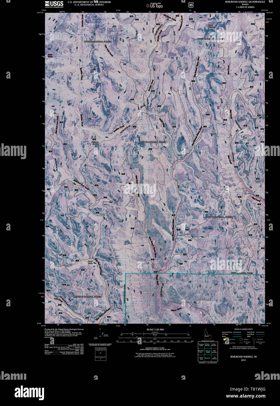 USGS TOPO Map Idaho ID Railroad Saddle 20110125 TM Inverted Restoration ...