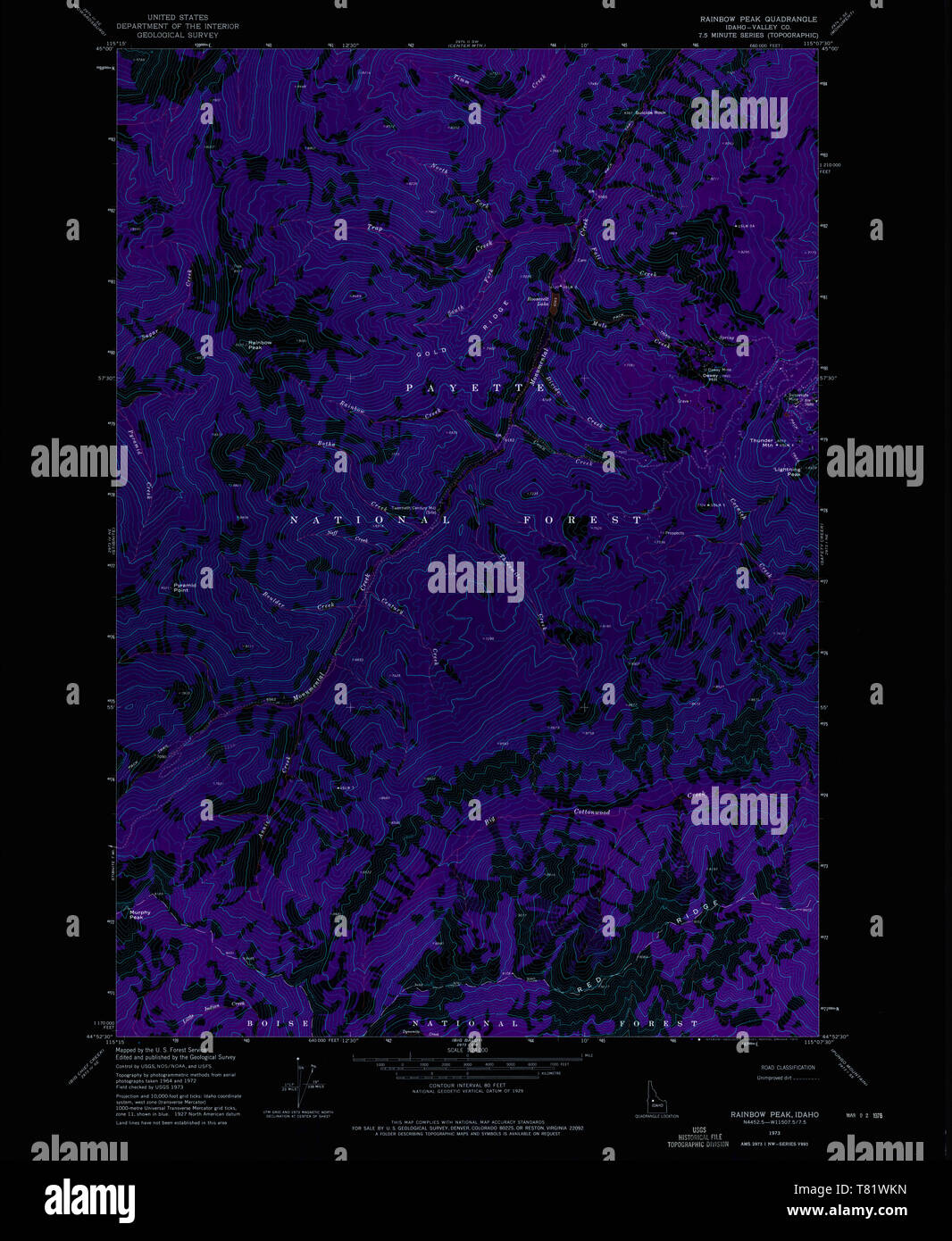 USGS TOPO Map Idaho ID Rainbow Peak 237801 1973 24000 Inverted ...