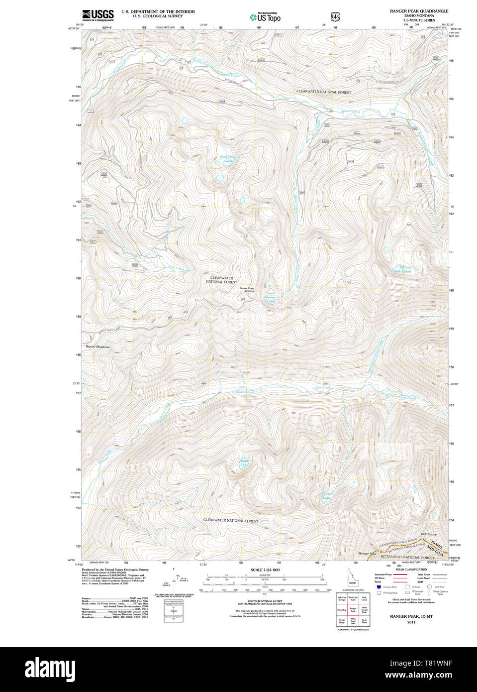 USGS TOPO Map Idaho ID Ranger Peak 20110603 TM Restoration Stock Photo ...