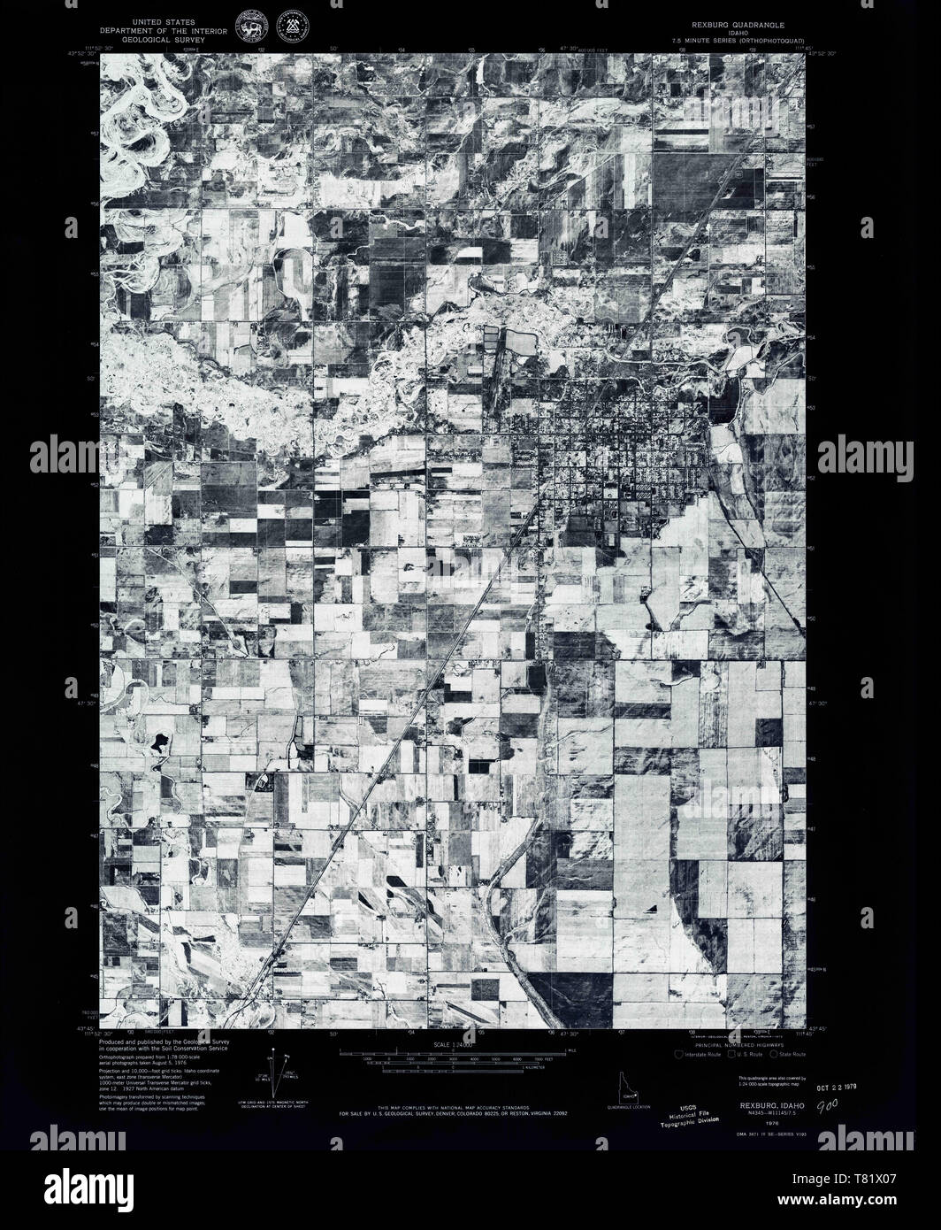 USGS TOPO Map Idaho ID Rexburg 237850 1976 24000 Inverted Restoration ...