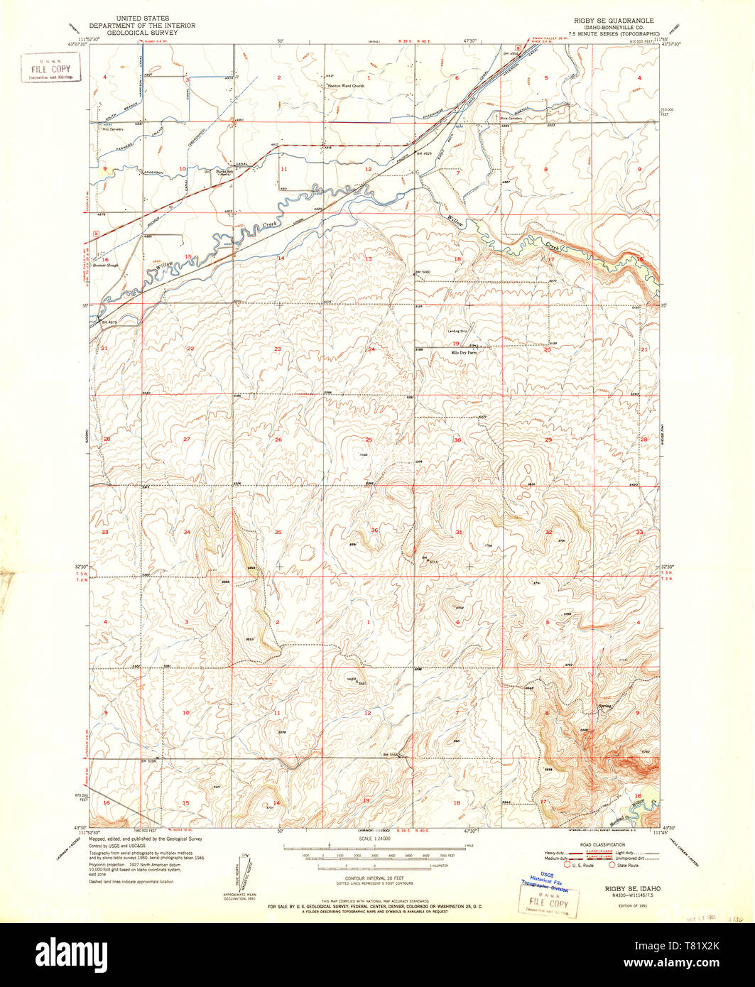 USGS TOPO Map Idaho ID Rigby SE 237865 1951 24000 Restoration Stock ...