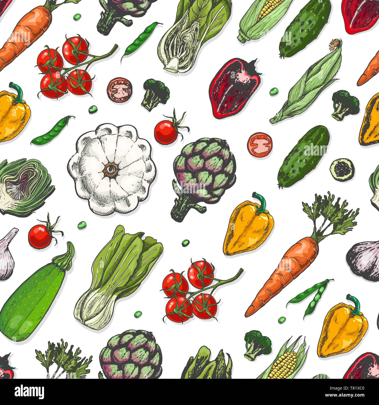Seamless pattern with colored vegetables. Vector illustration for your ...