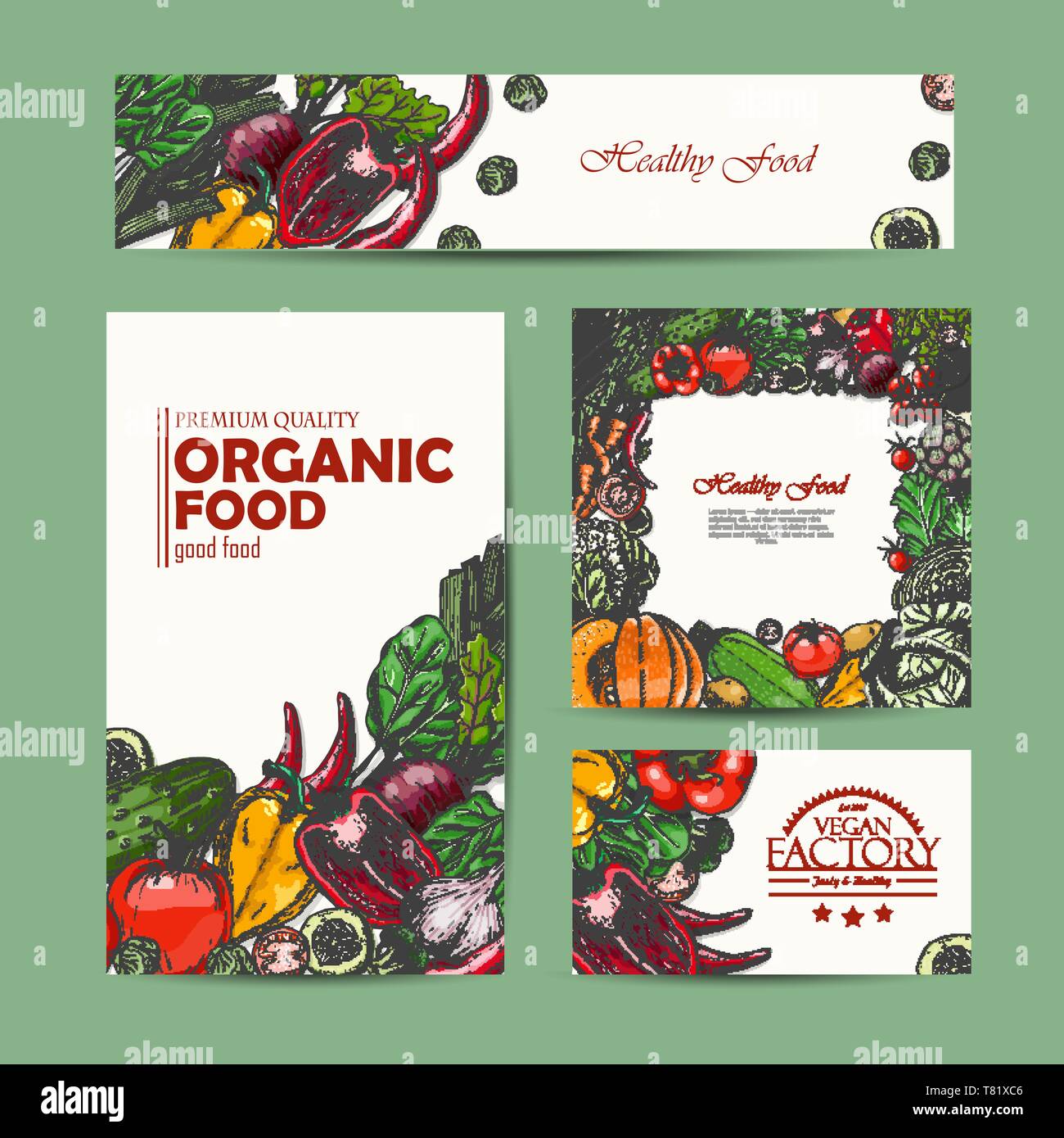 Set of vector cards with fresh and healthy vegetables. Vector ...