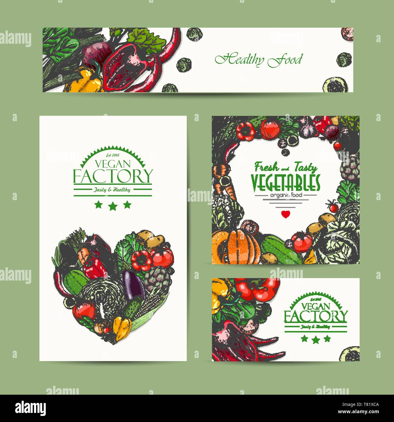 Set of vector cards with fresh and healthy vegetables. Vector ...