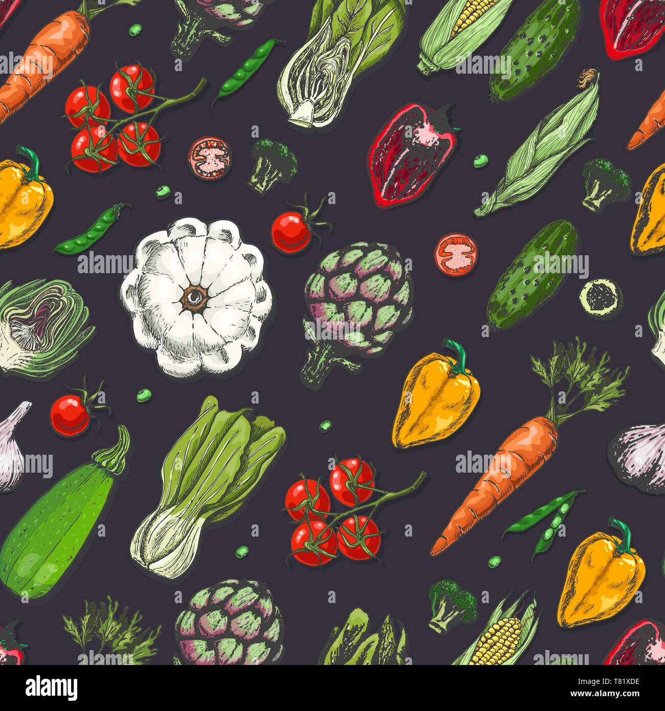 Seamless pattern with colored vegetables. Vector illustration for your ...