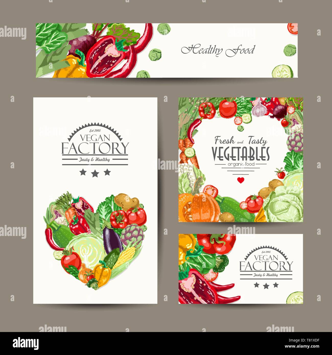 Set of vector cards with fresh and healthy vegetables. Vector ...