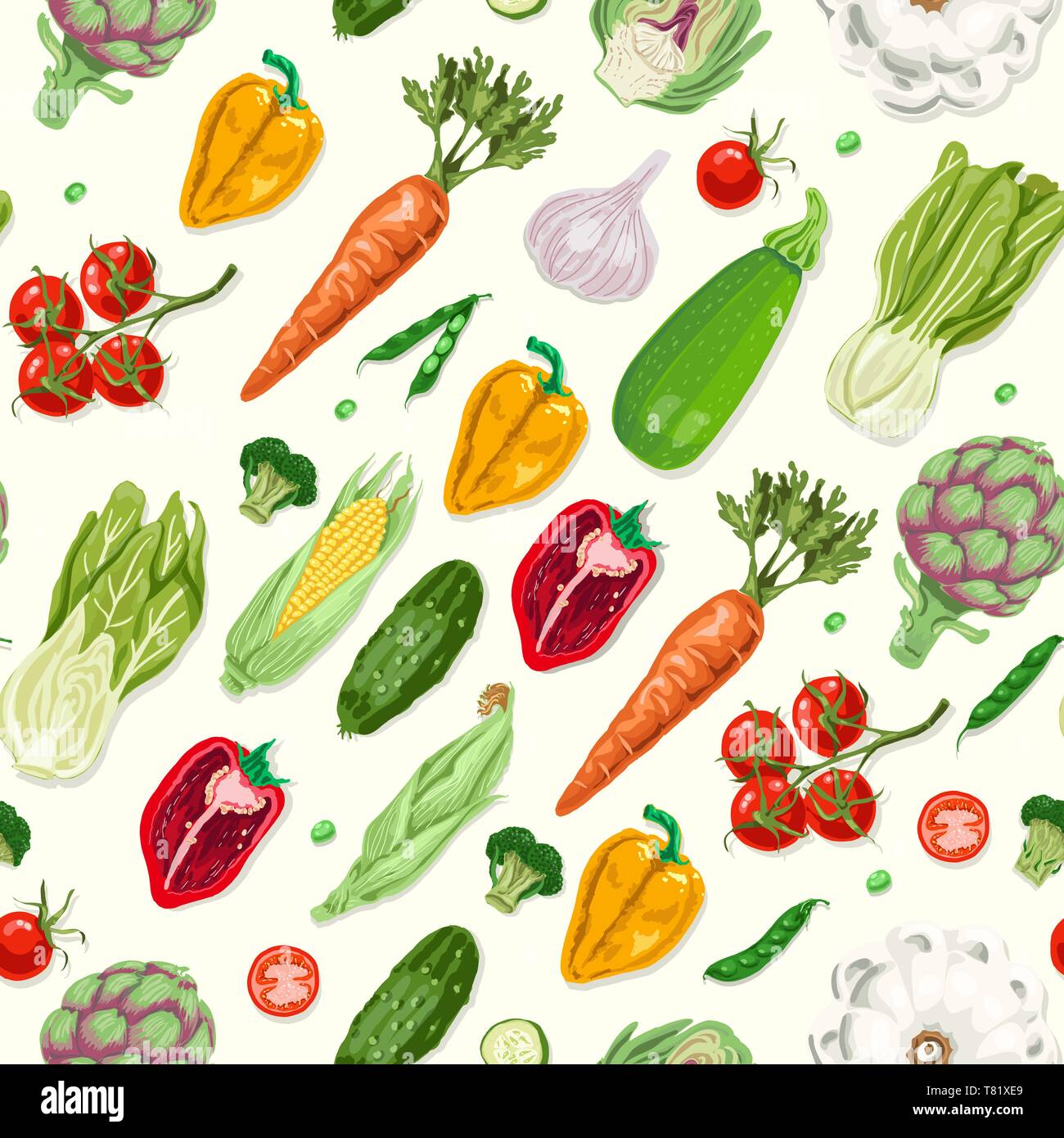 Seamless pattern with colored vegetables. Vector illustration for your ...