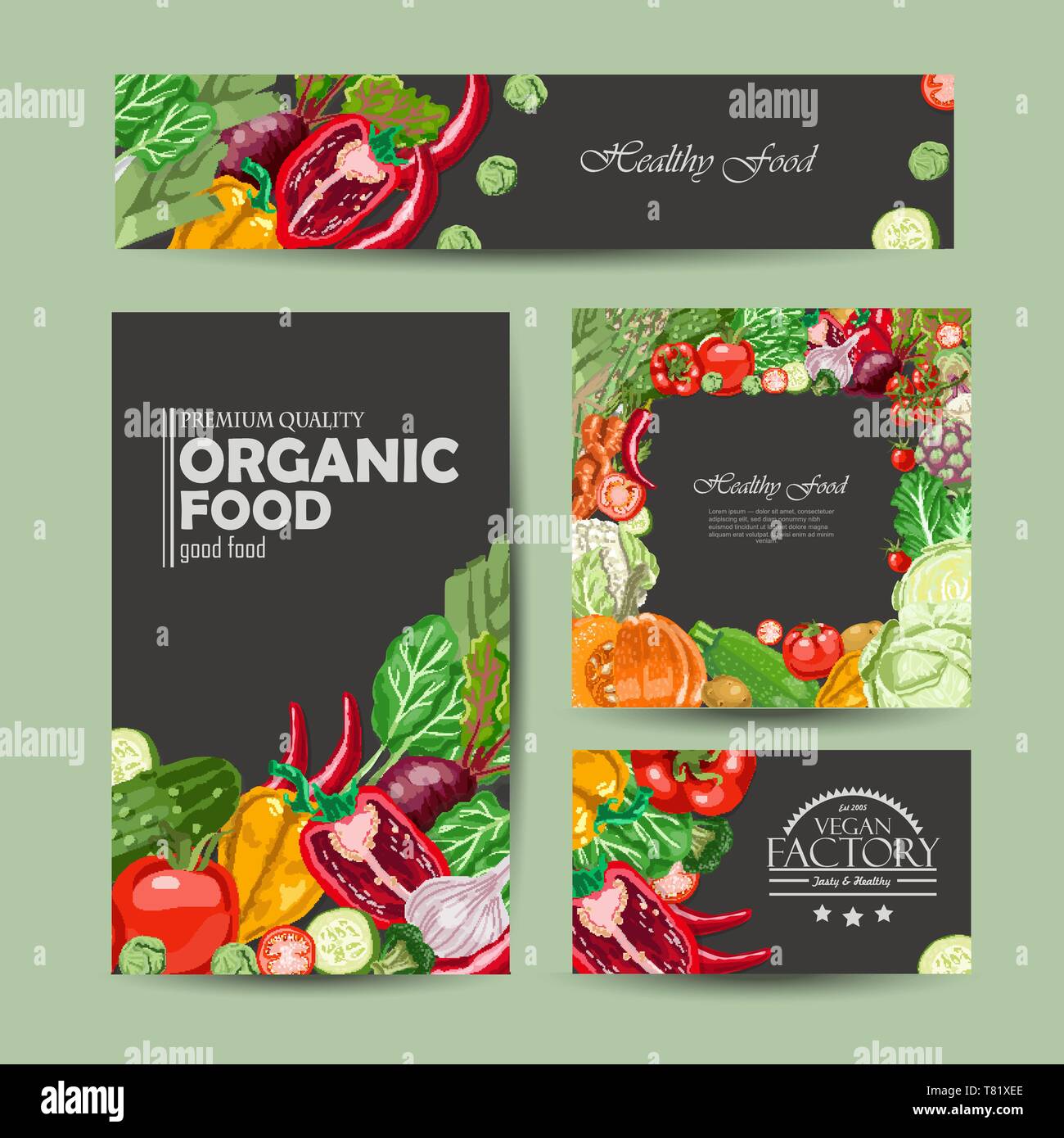 Set of vector cards with fresh and healthy vegetables. Vector ...