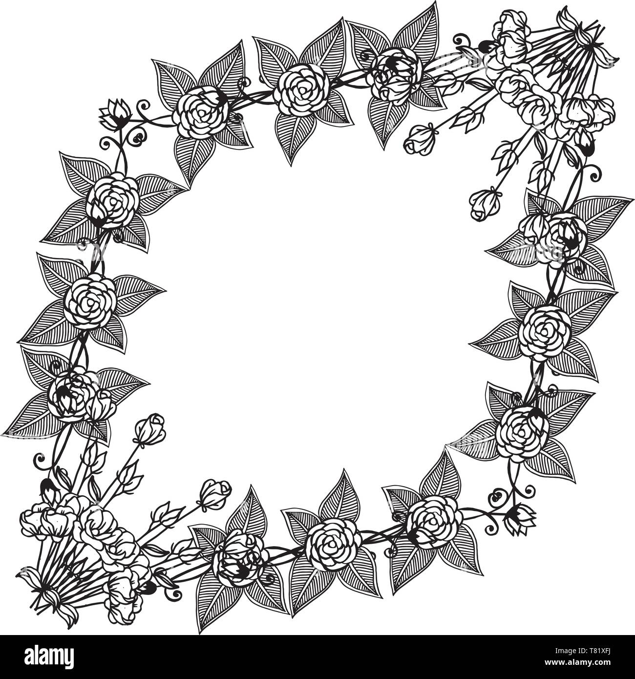 Vector illustration various flower frame with decoration style hand ...