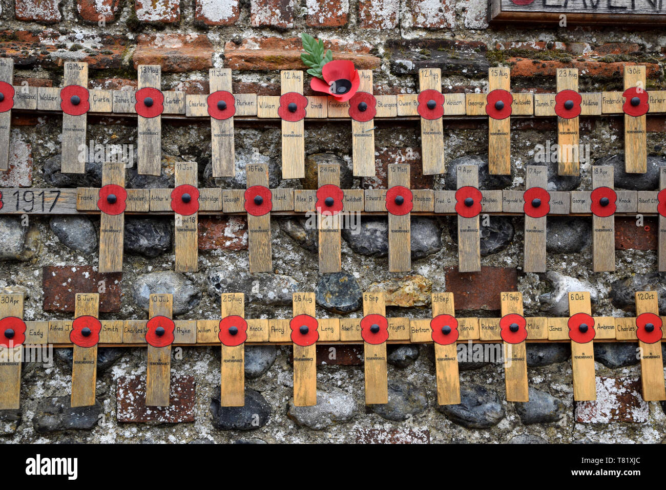 wooden crosses to commemorate the dead of ww1, lavenham, suffolk, east ...