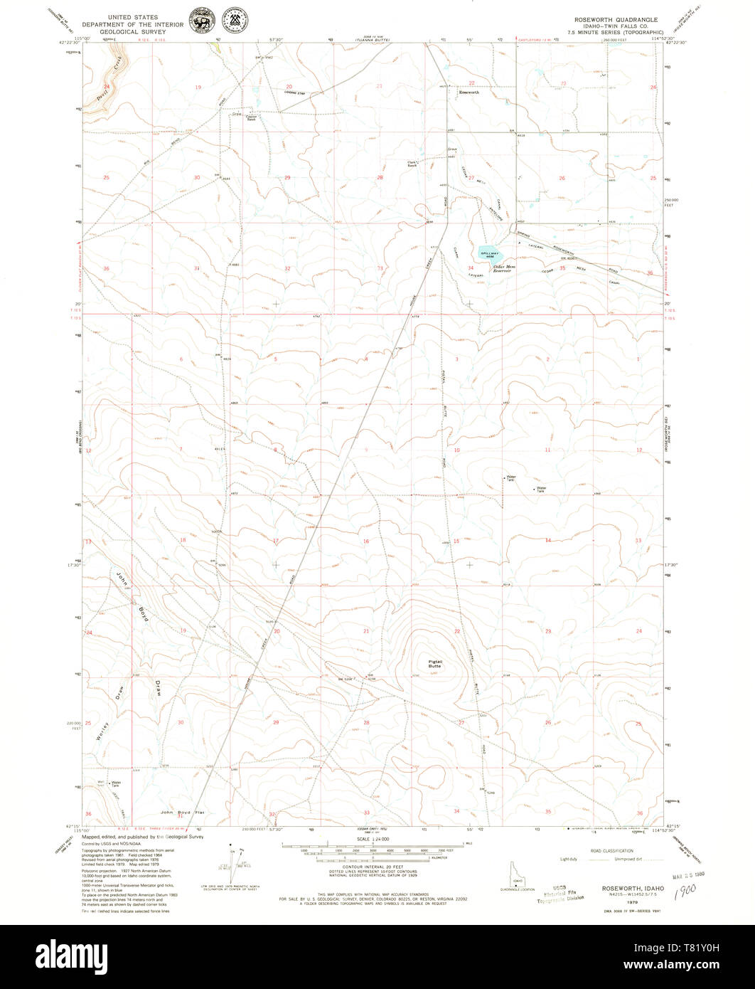USGS TOPO Map Idaho ID Roseworth 237940 1979 24000 Restoration Stock ...