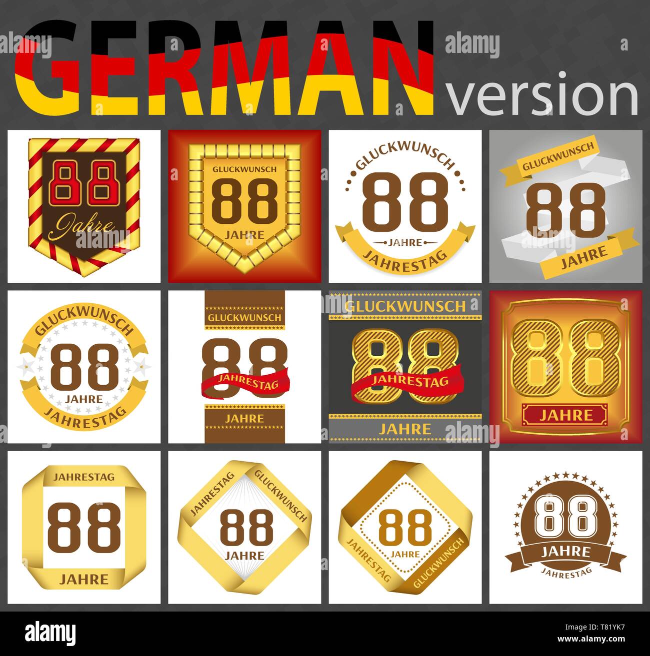 German set of number eighty-eight years (88 years) celebration design ...