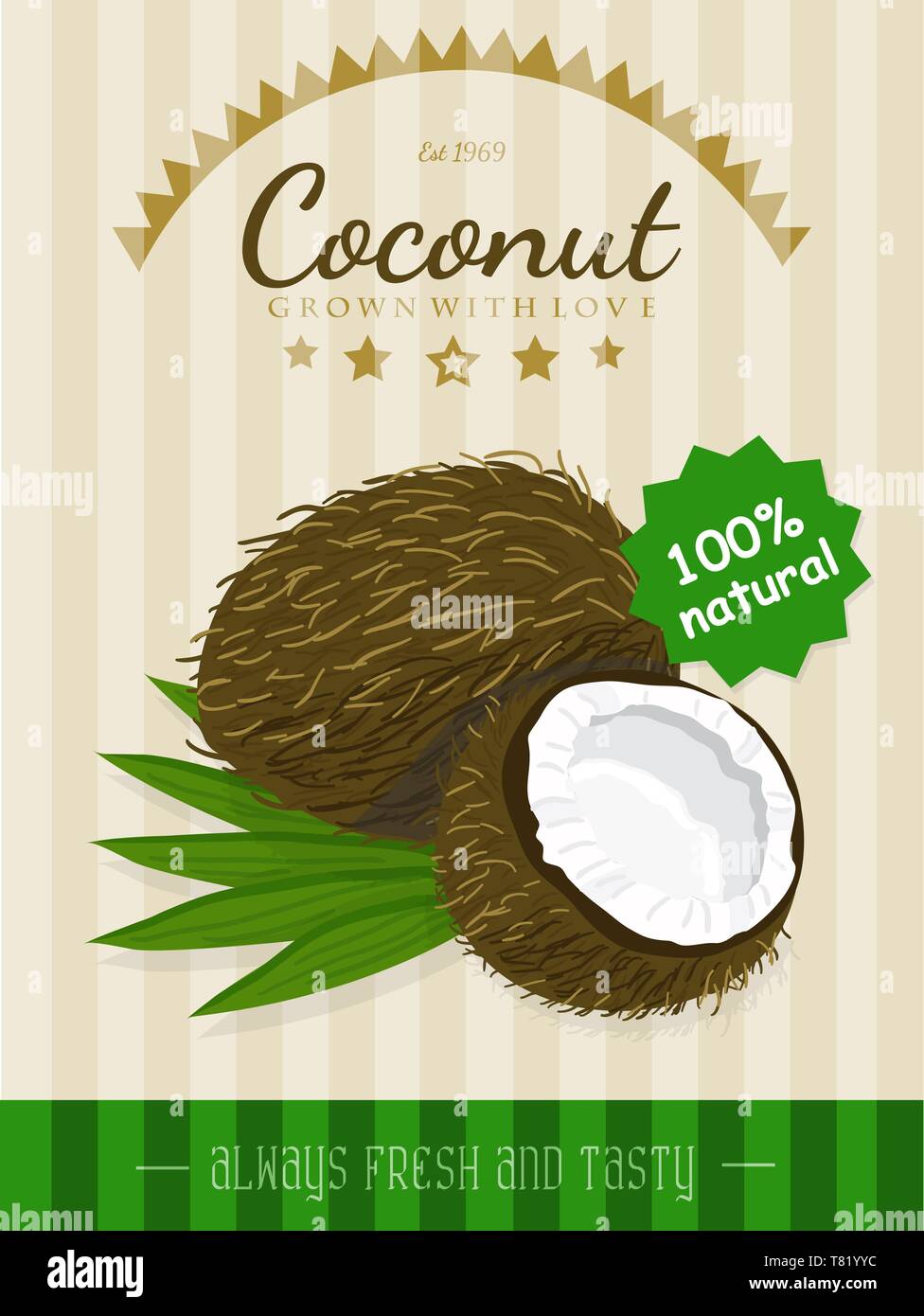 Vector poster with a coconut. Vector illustration for your design Stock ...