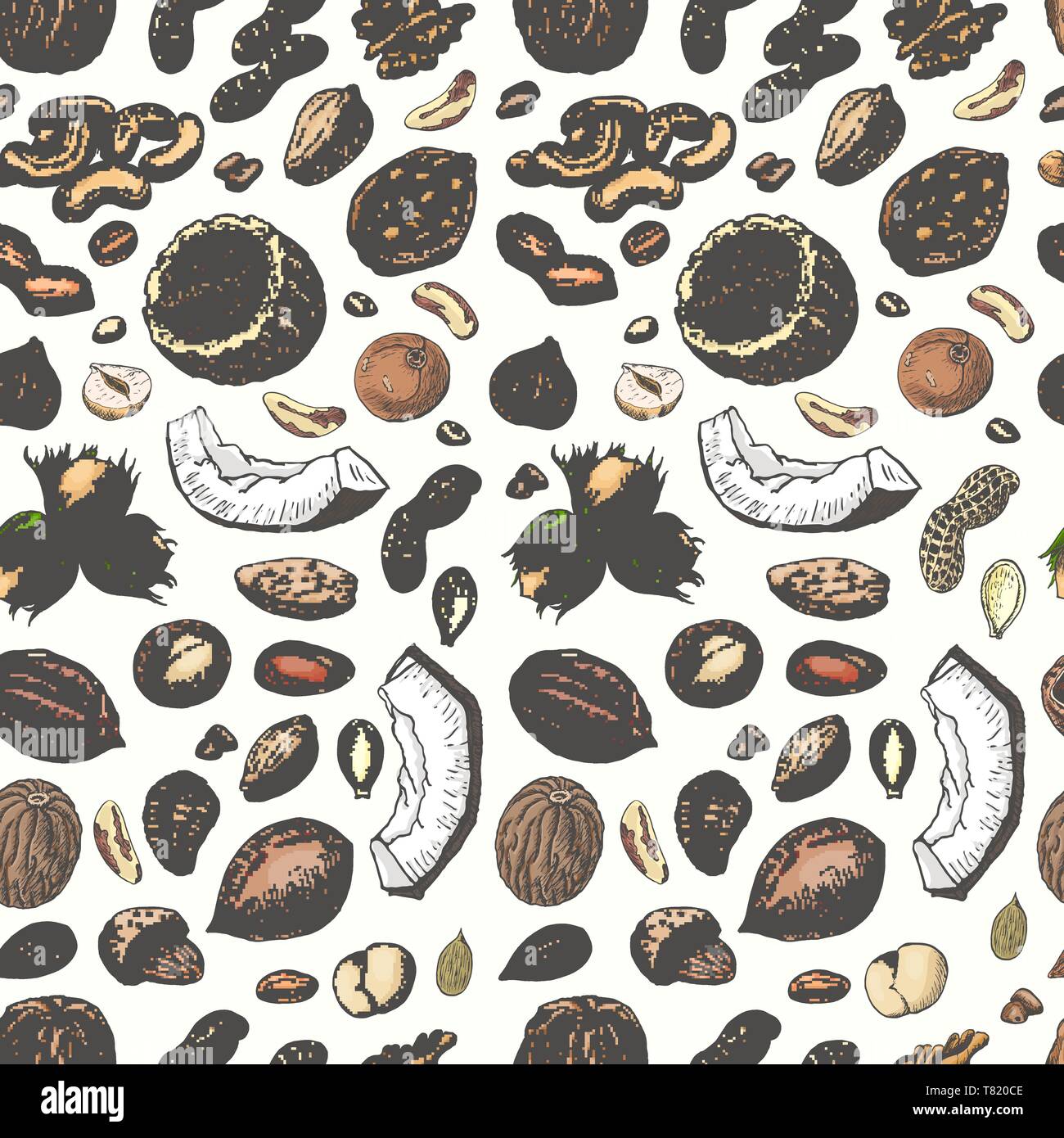 Seamless pattern with colored nuts and seeds. Vector illustration for ...