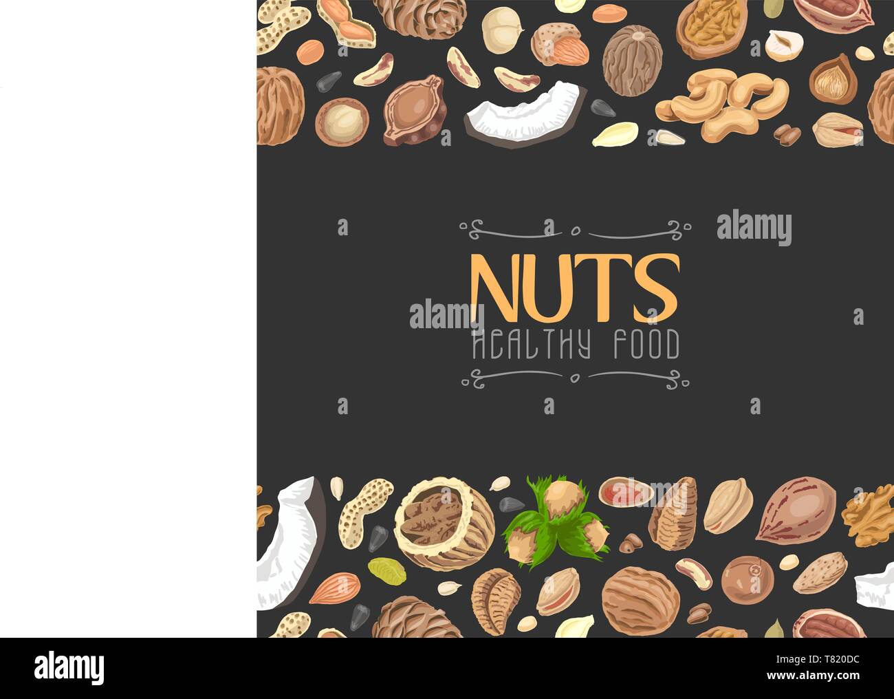 Horizontal seamless background with colored nuts and seeds. Vector ...