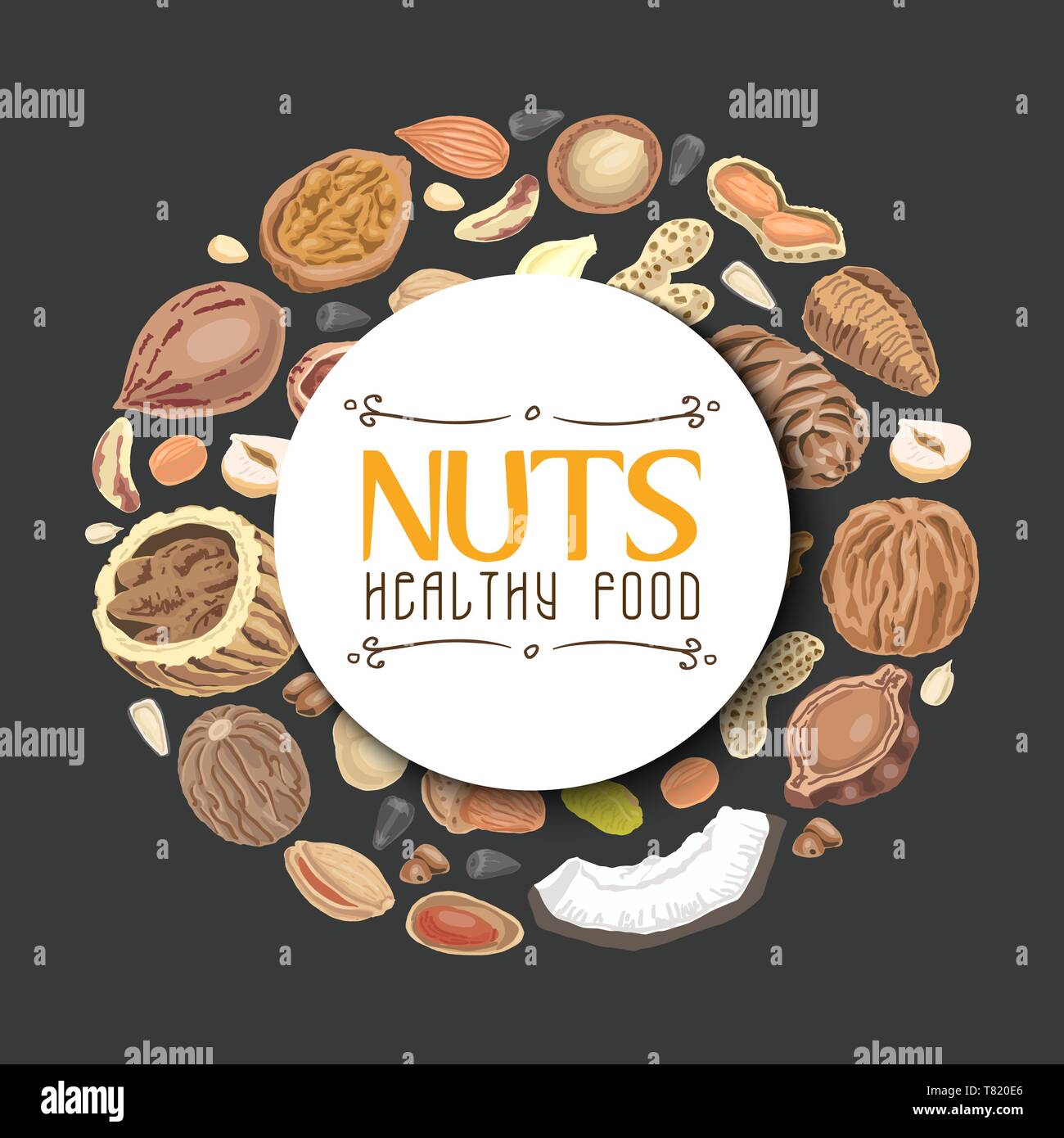 Vector background with nuts arranged in a circle. Vector illustration ...