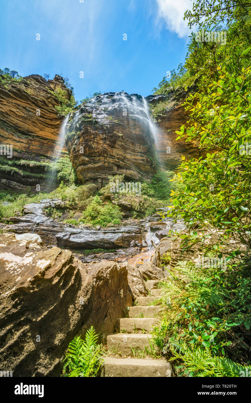 beautiful waterfalls in the blue mountains national park. wentworth falls, new south wales ...