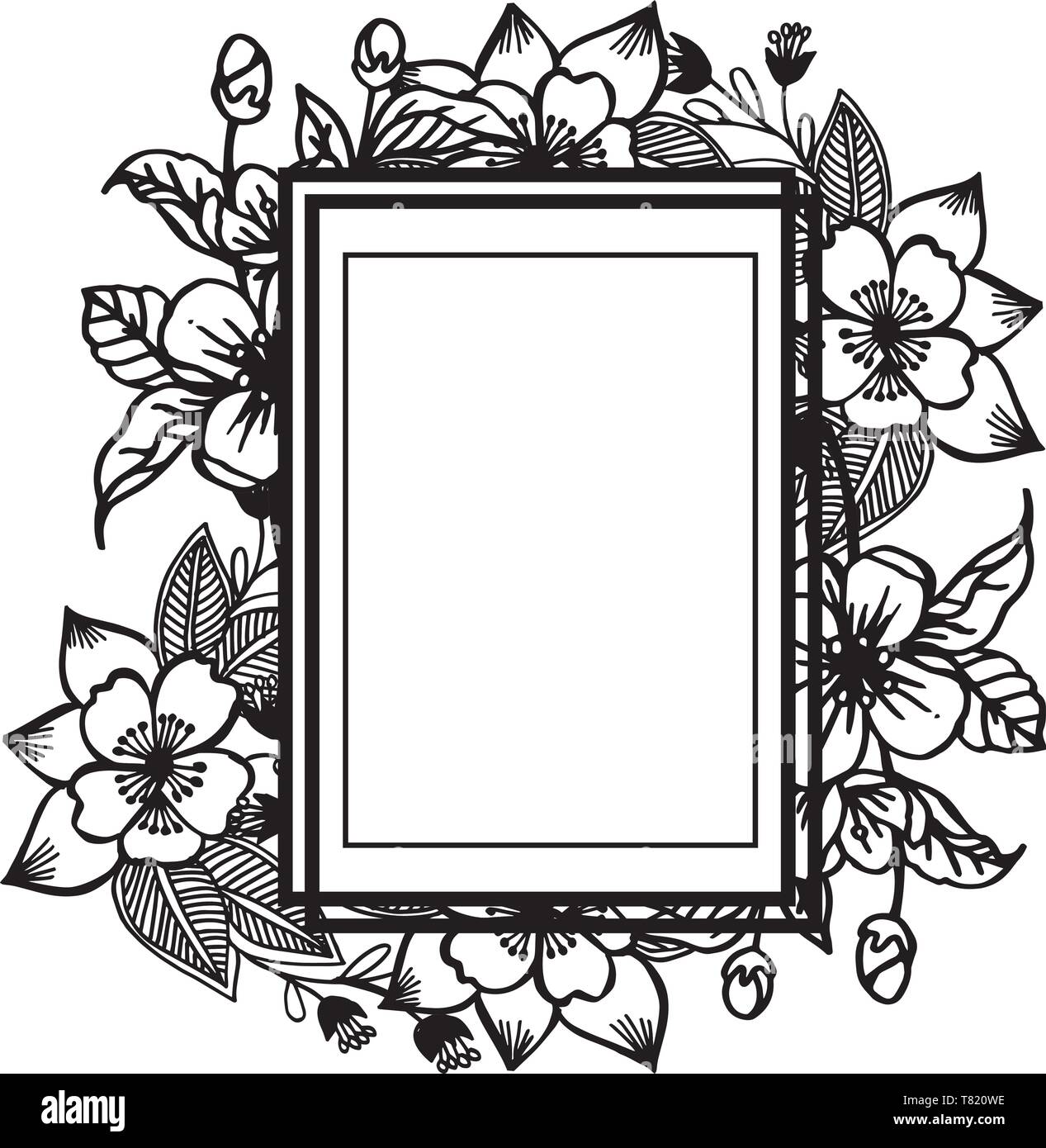 Vector illustration greeting card with design wreath frame hand drawn ...