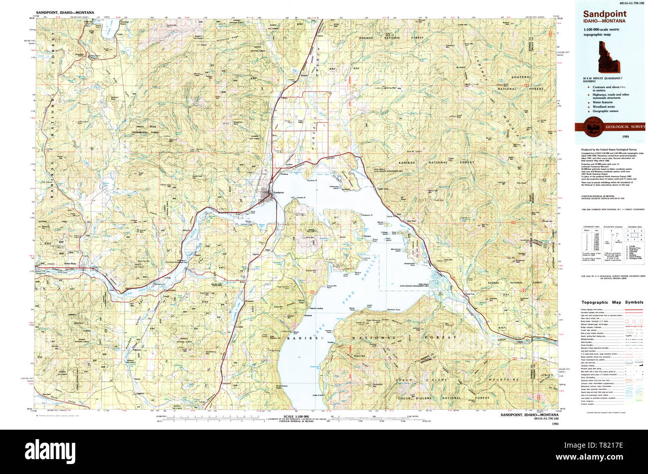 USGS TOPO Map Idaho ID Sandpoint 239422 1984 100000 Restoration Stock ...