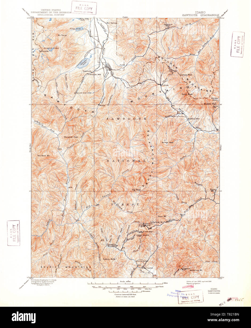 USGS TOPO Map Idaho ID Sawtooth 239574 1900 125000 Restoration Stock ...