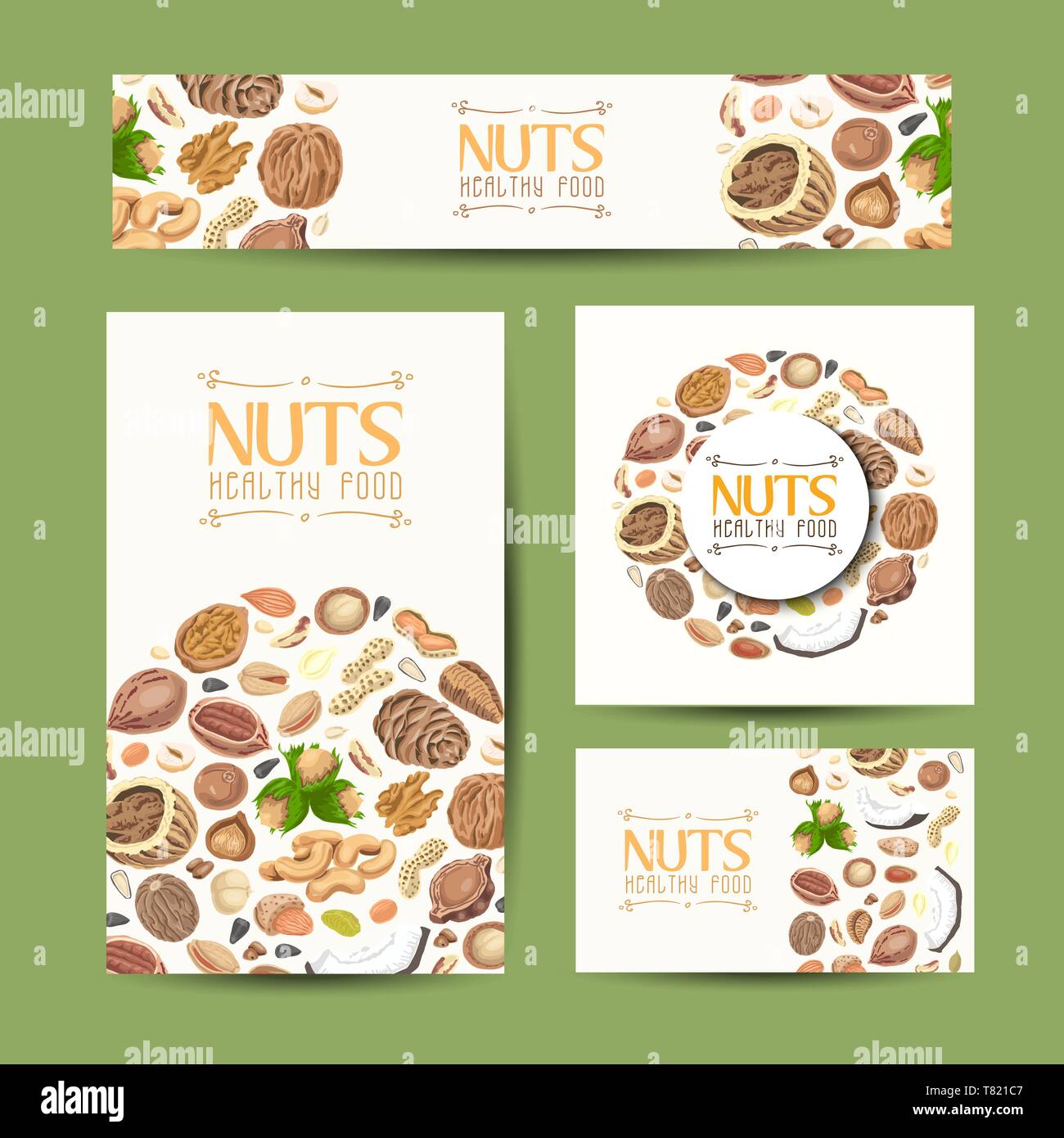 Set of vector cards with nuts and seeds. Vector illustration for your ...