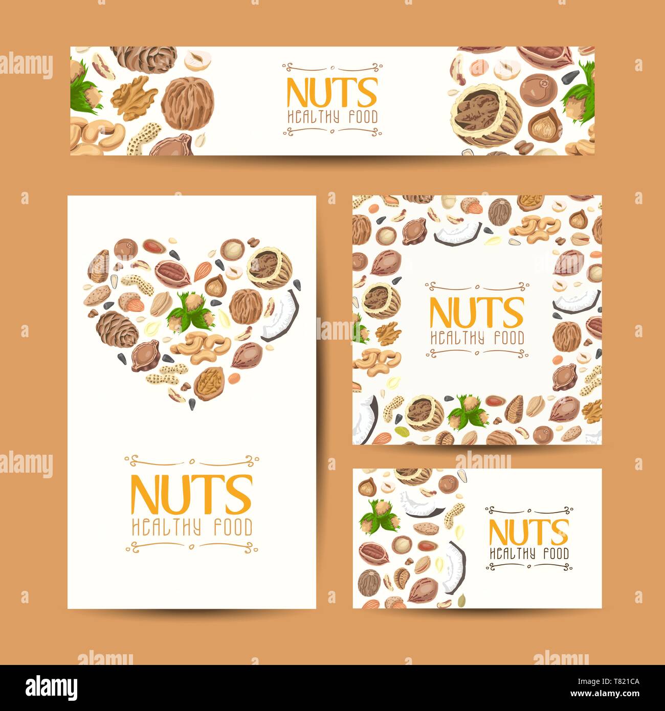 Set of vector cards with nuts and seeds. Vector illustration for your ...