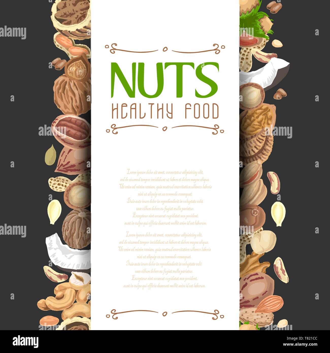 Background with colored nuts and seeds. Vector illustration for your ...