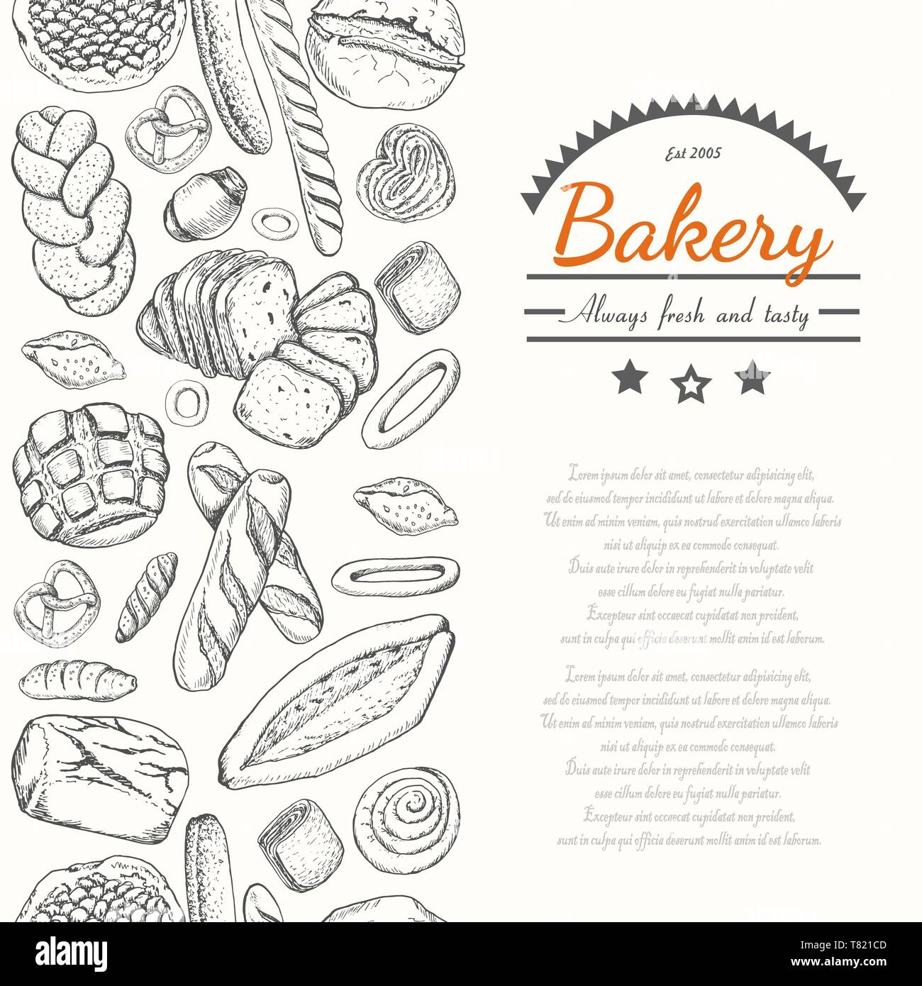 Vertical seamless background with various bakery products. Vector ...