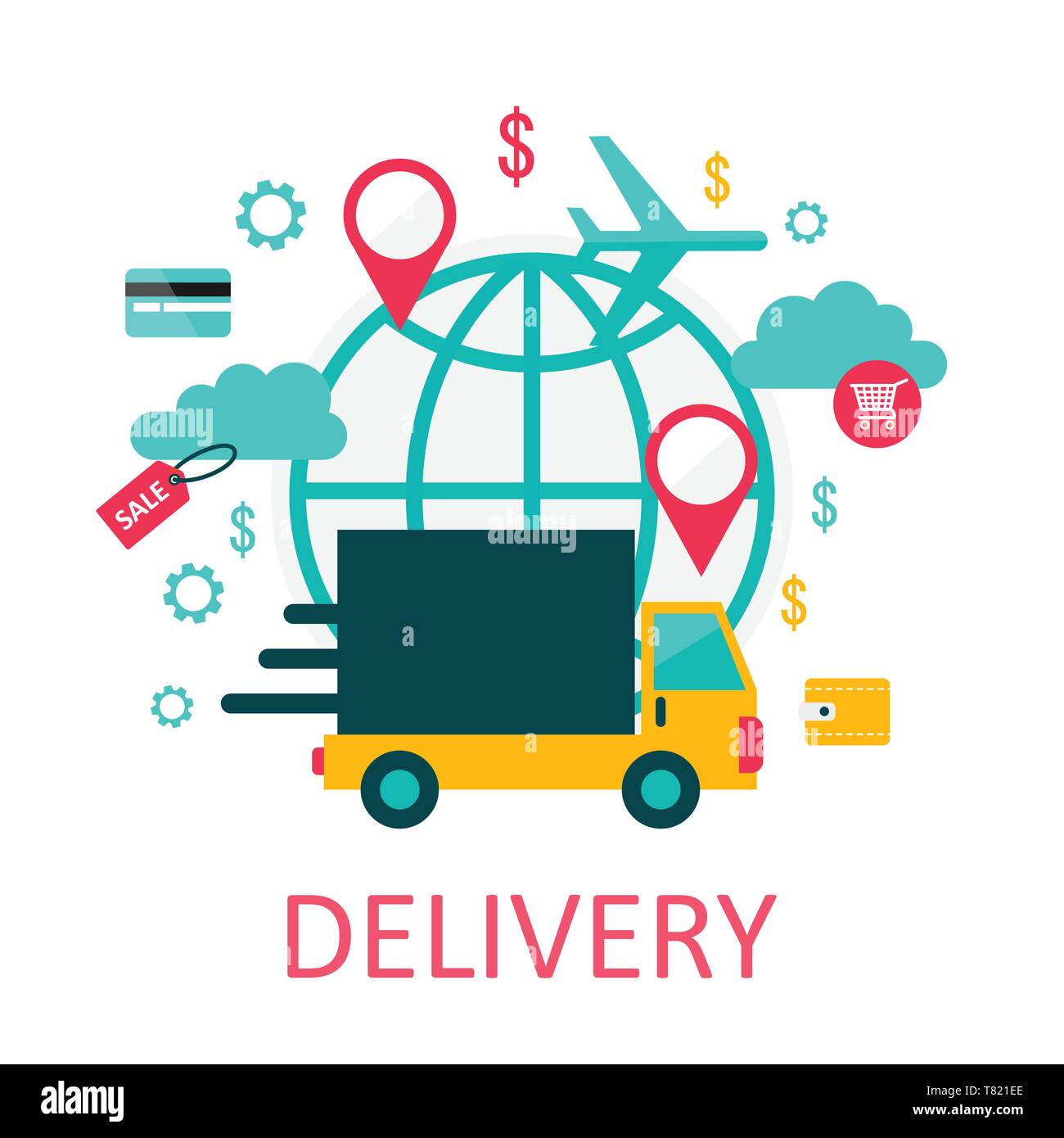 Flat style vector illustration delivery service concept. item goods ...