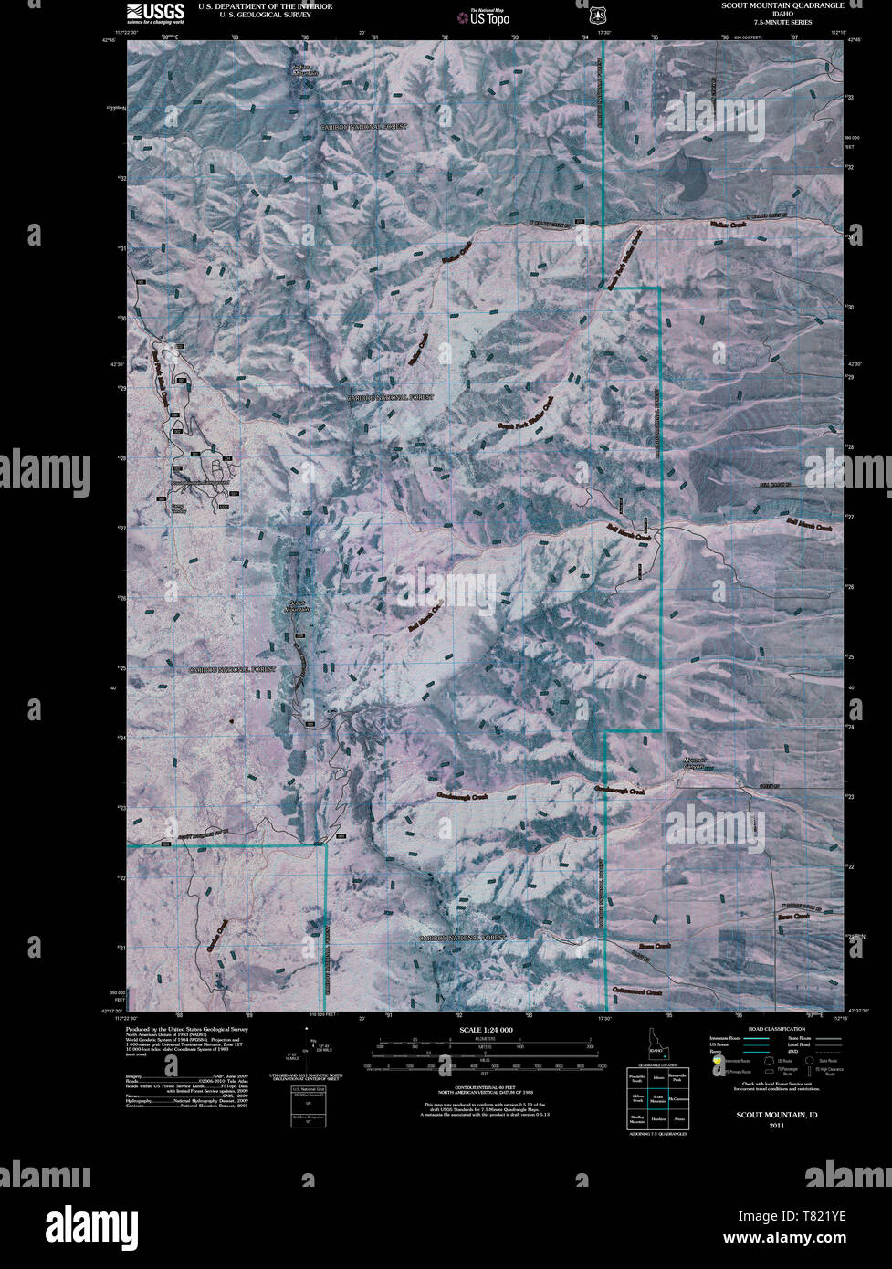USGS TOPO Map Idaho ID Scout Mountain 20110211 TM Inverted Restoration ...