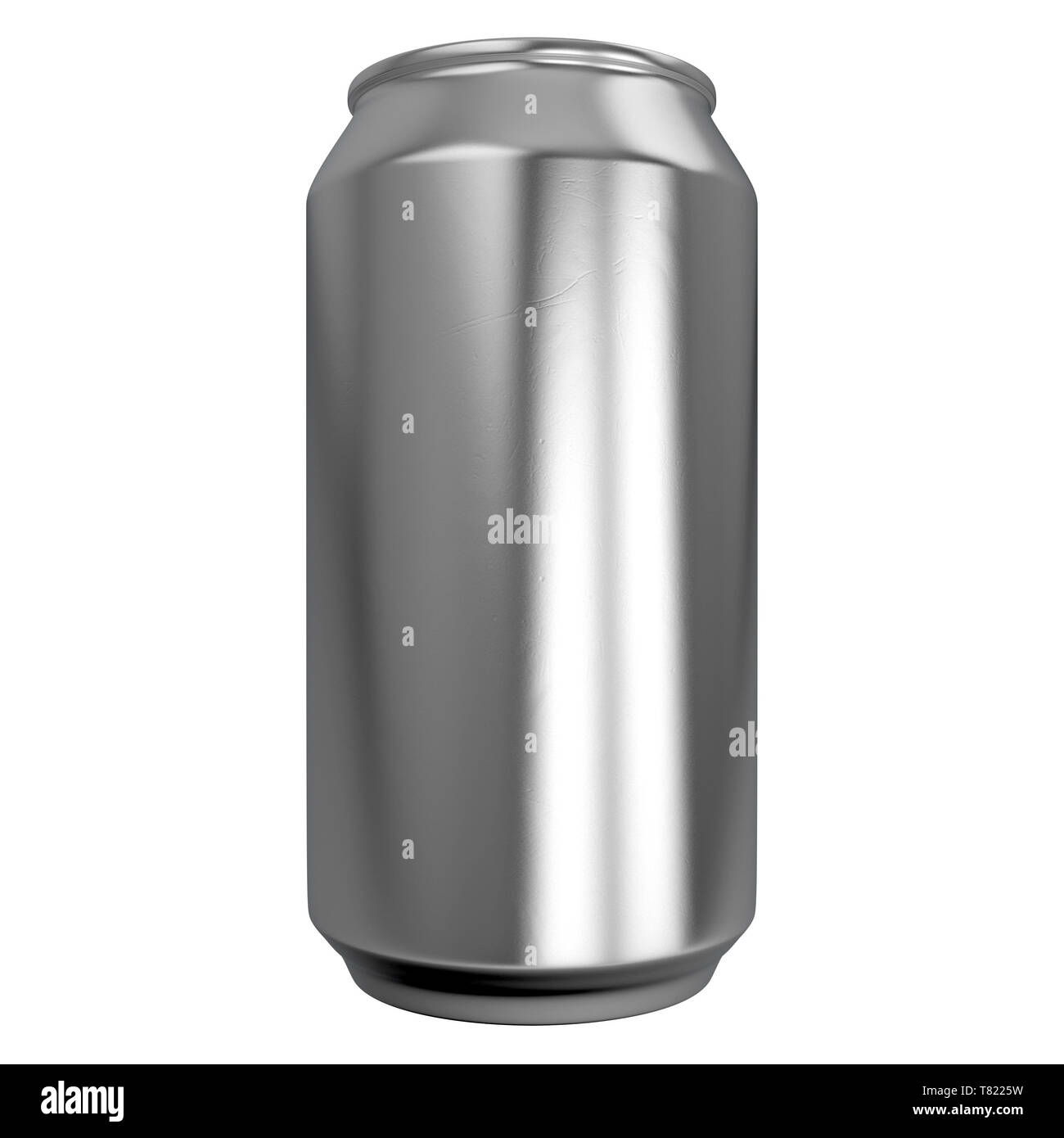 An unbranded regular brushed aluminum can on an isolated white studio ...