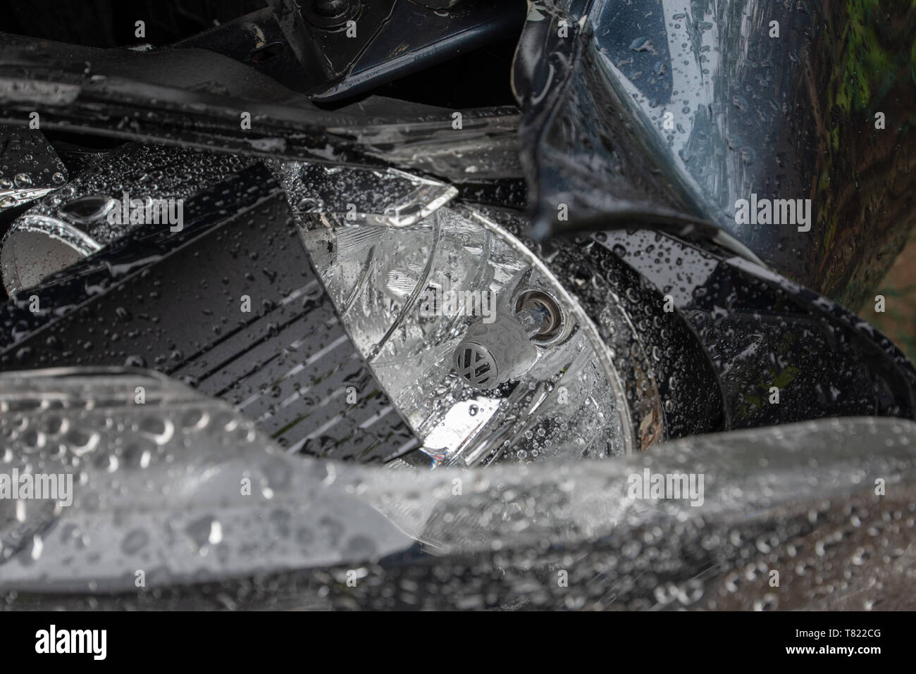 Volkswagen Golf. Car crash damage and details. Head on vehicle accident ...