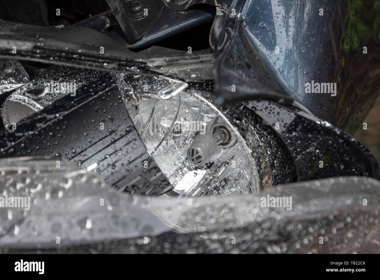 Volkswagen Golf. Car crash damage and details. Head on vehicle accident ...