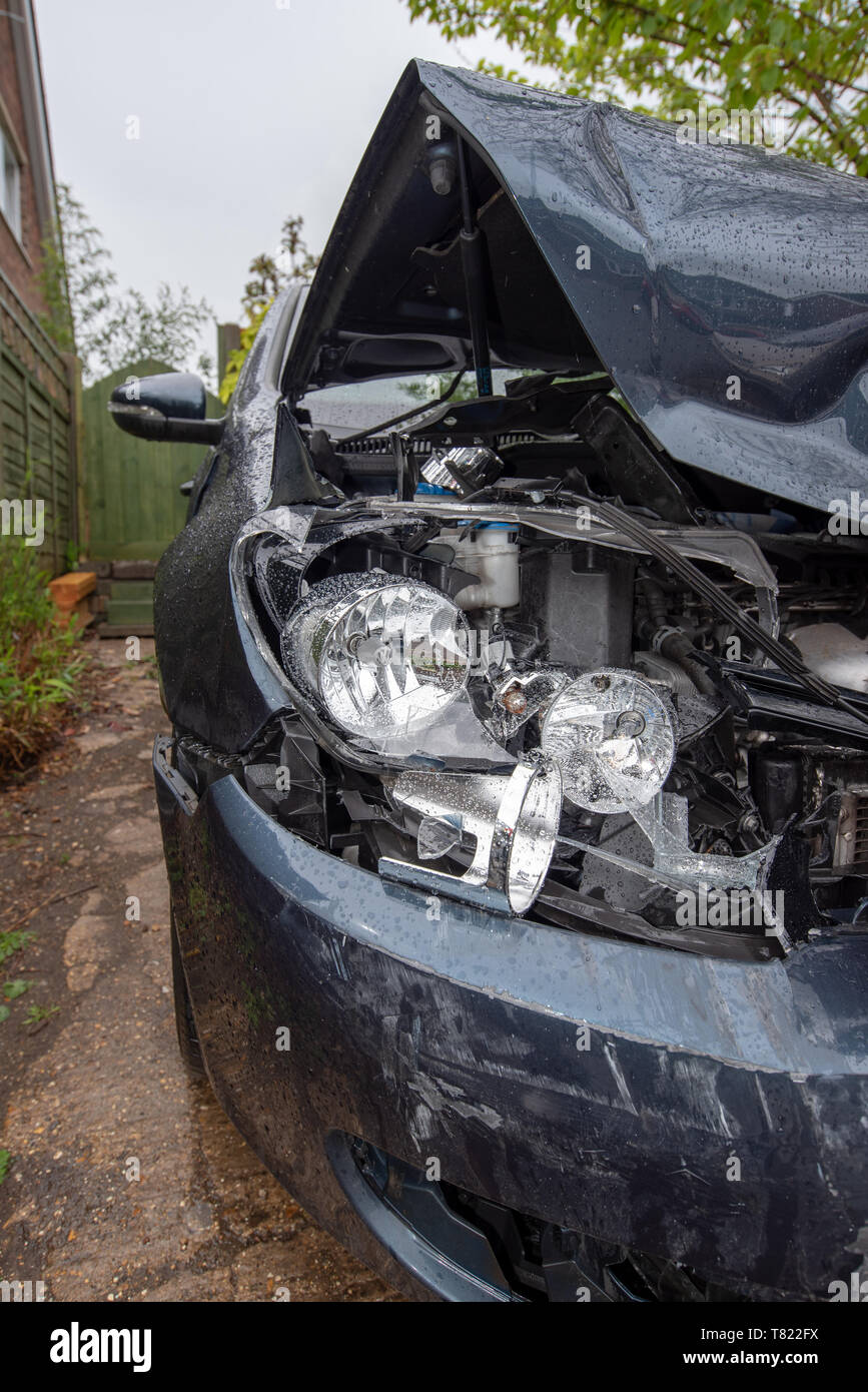 Volkswagen Golf. Car crash damage and details. Head on vehicle accident ...