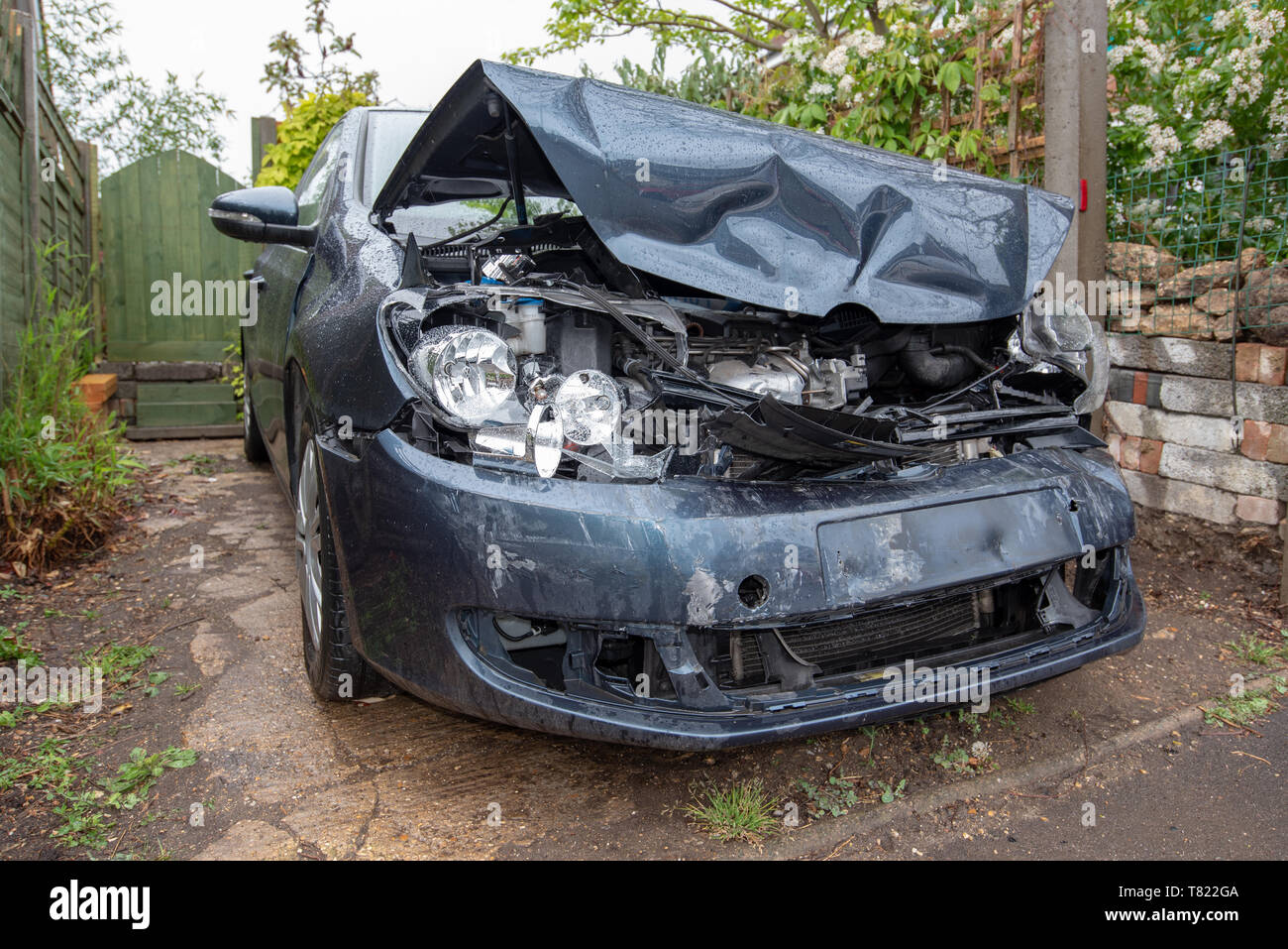 Volkswagen Golf. Car crash damage and details. Head on vehicle accident ...