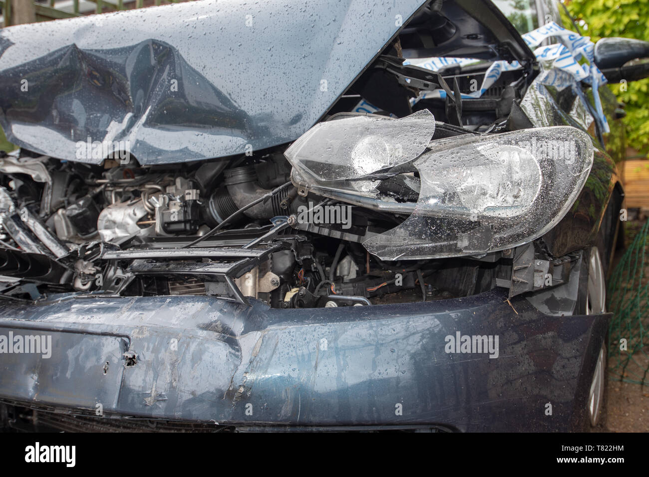 Volkswagen Golf. Car crash damage and details. Head on vehicle accident ...