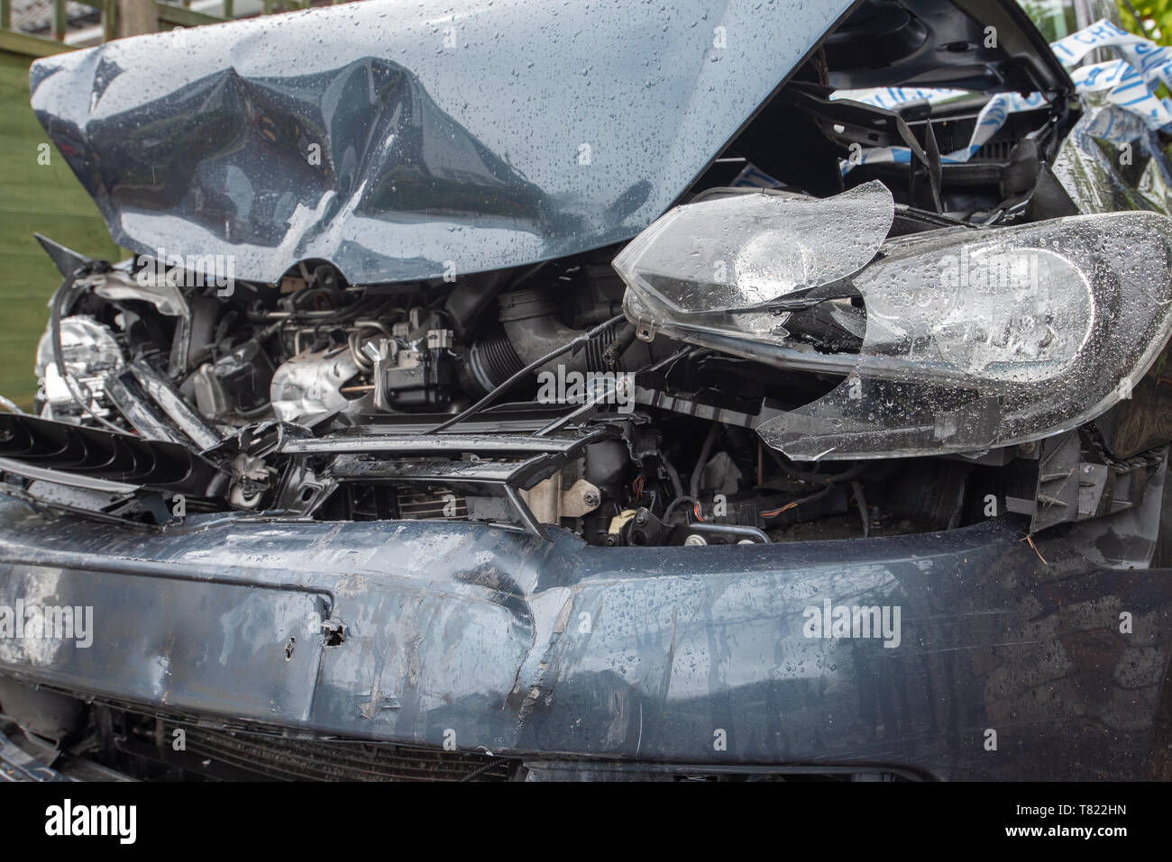 Volkswagen Golf. Car crash damage and details. Head on vehicle accident ...