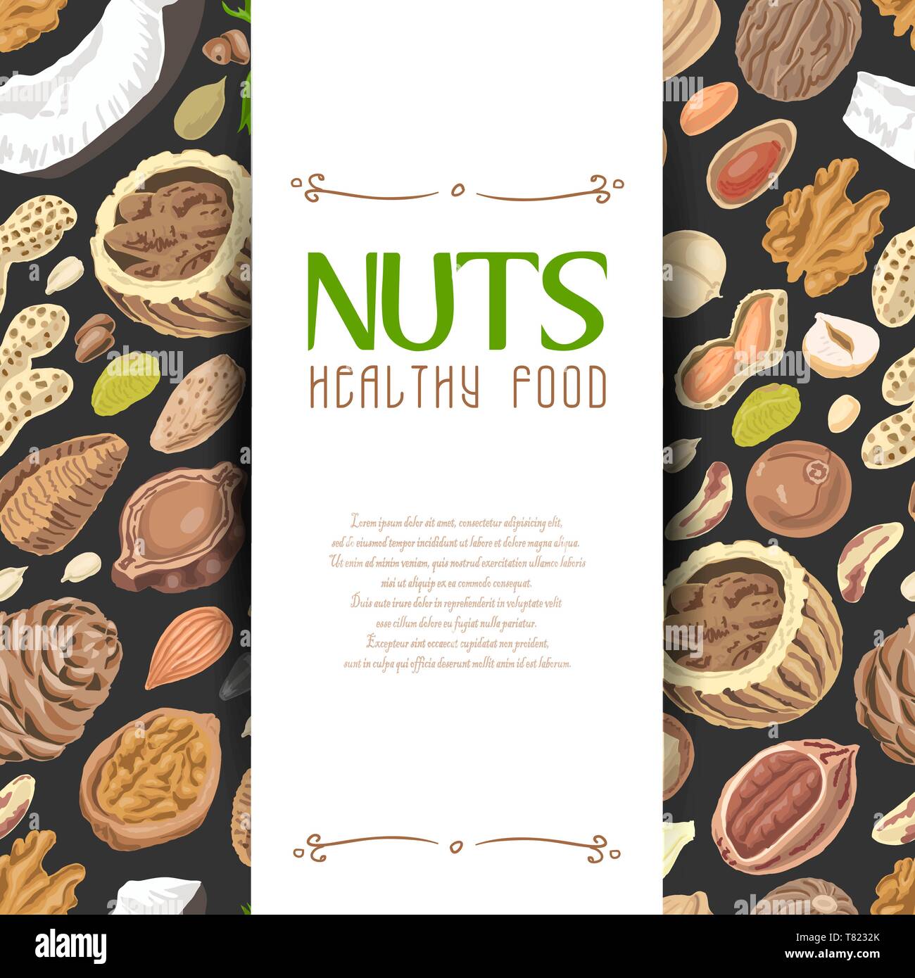 Background with colored nuts and seeds. Vector illustration for your ...