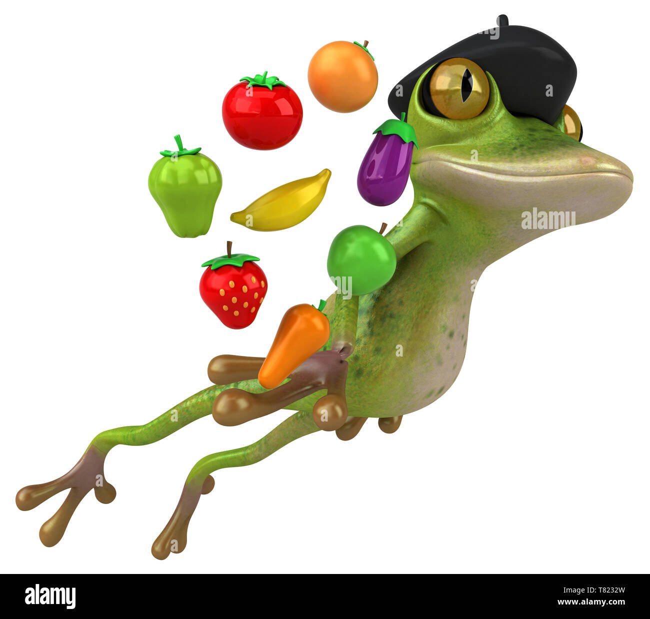 Fun french frog - 3D Illustration Stock Photo - Alamy