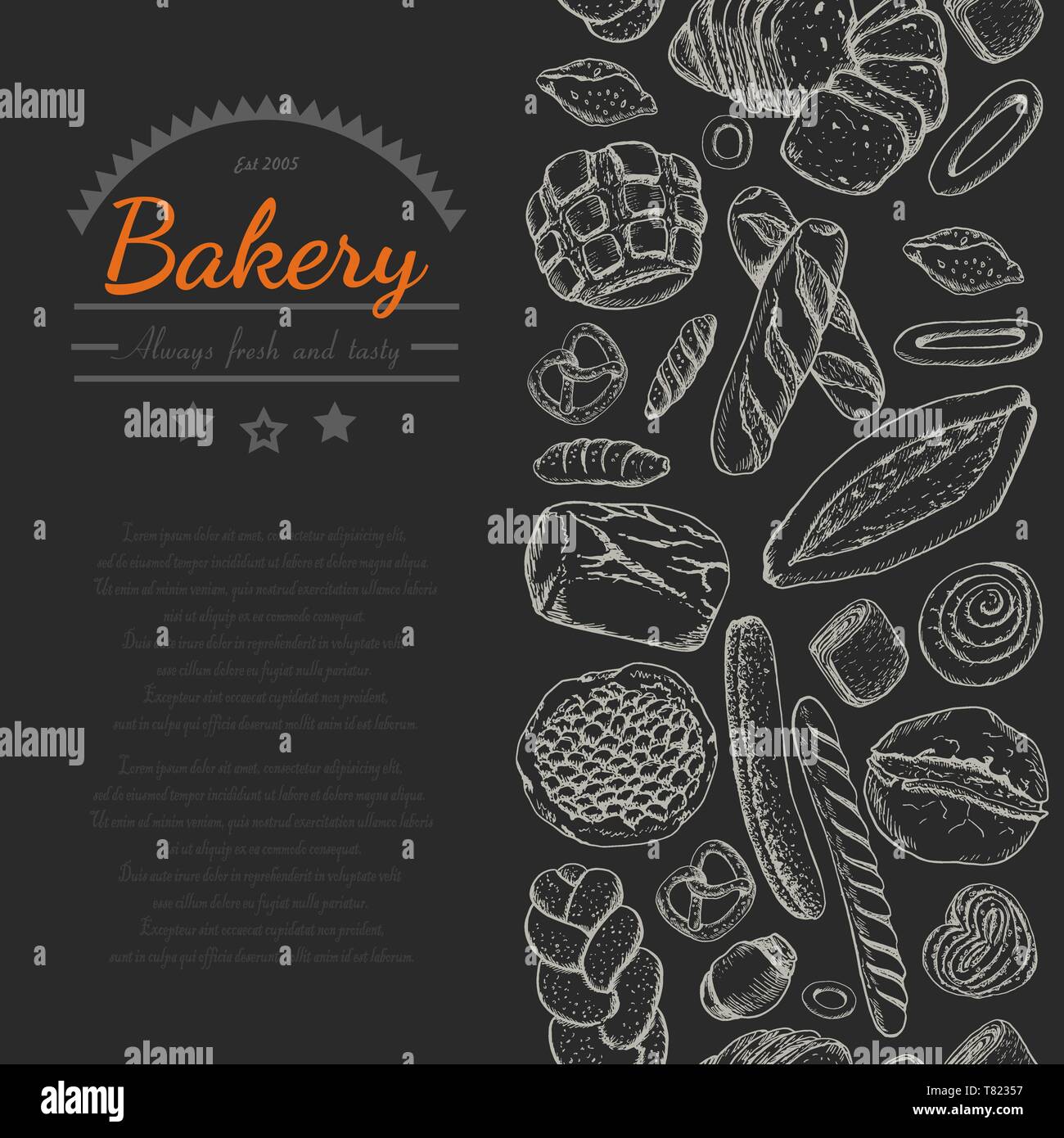 Vertical seamless background with various bakery products. Vector ...