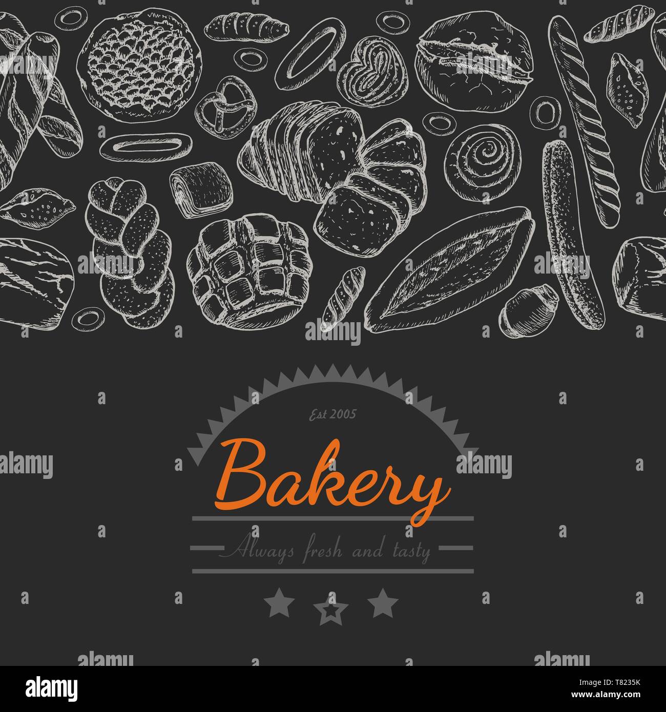 Horizontal seamless background with various bakery products. Vector ...