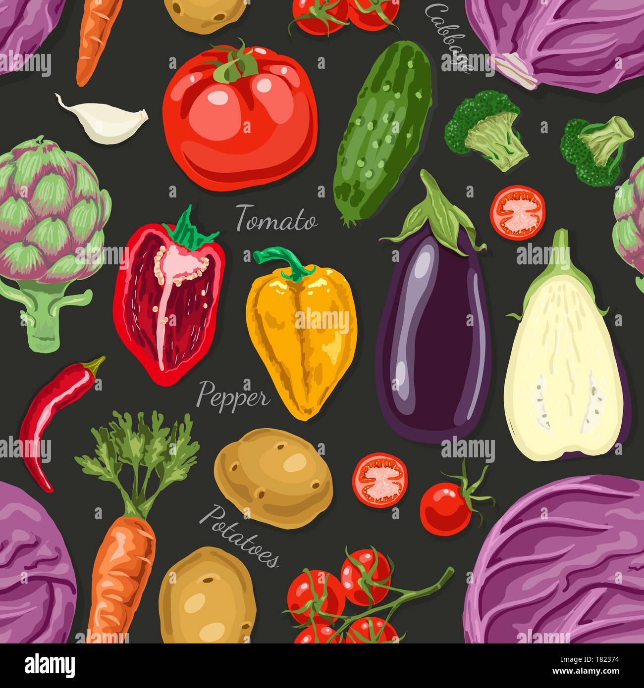 Seamless pattern with colored vegetables. Vector illustration for your ...