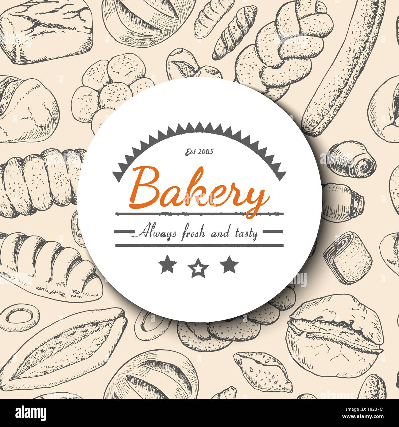 Vector background with various bakery products. Vector illustration for ...