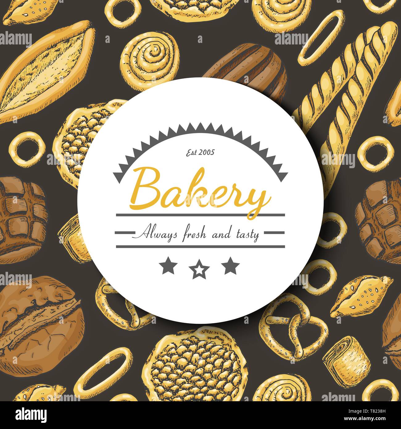 Vector background with various bakery products. Vector illustration for ...
