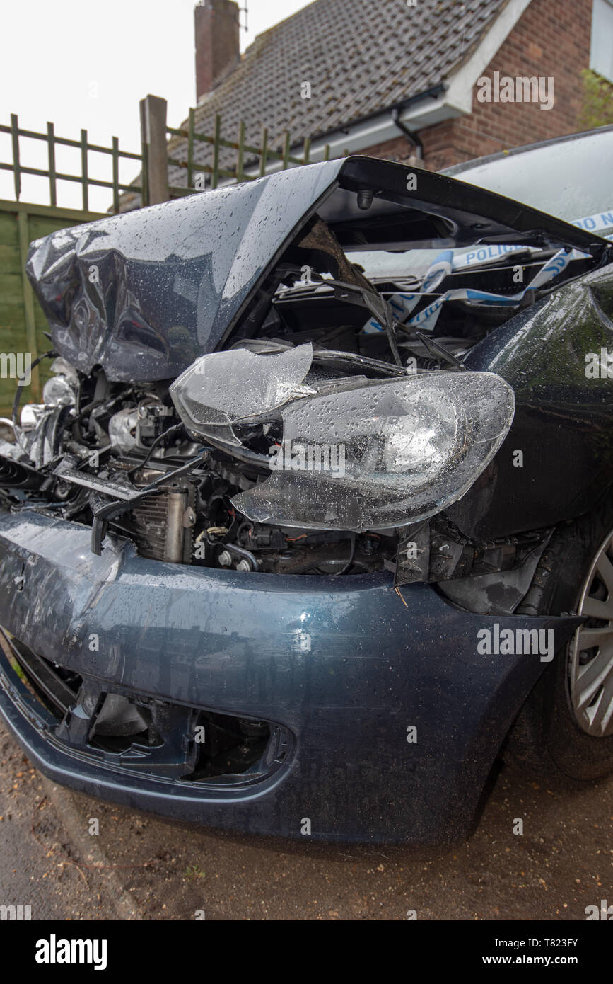 Volkswagen Golf. Car crash damage and details. Head on vehicle accident ...