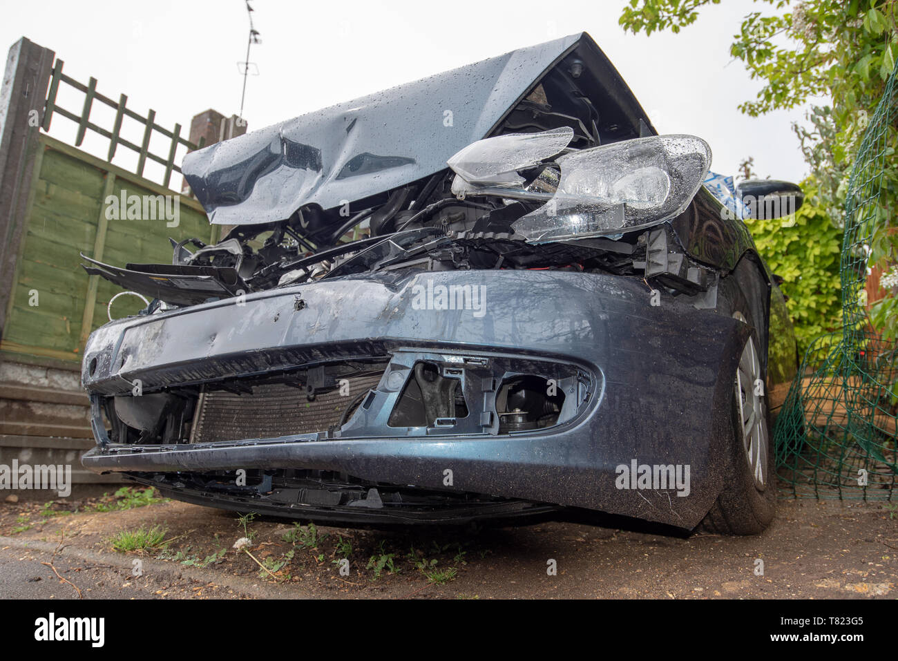 Volkswagen Golf. Car crash damage and details. Head on vehicle accident ...