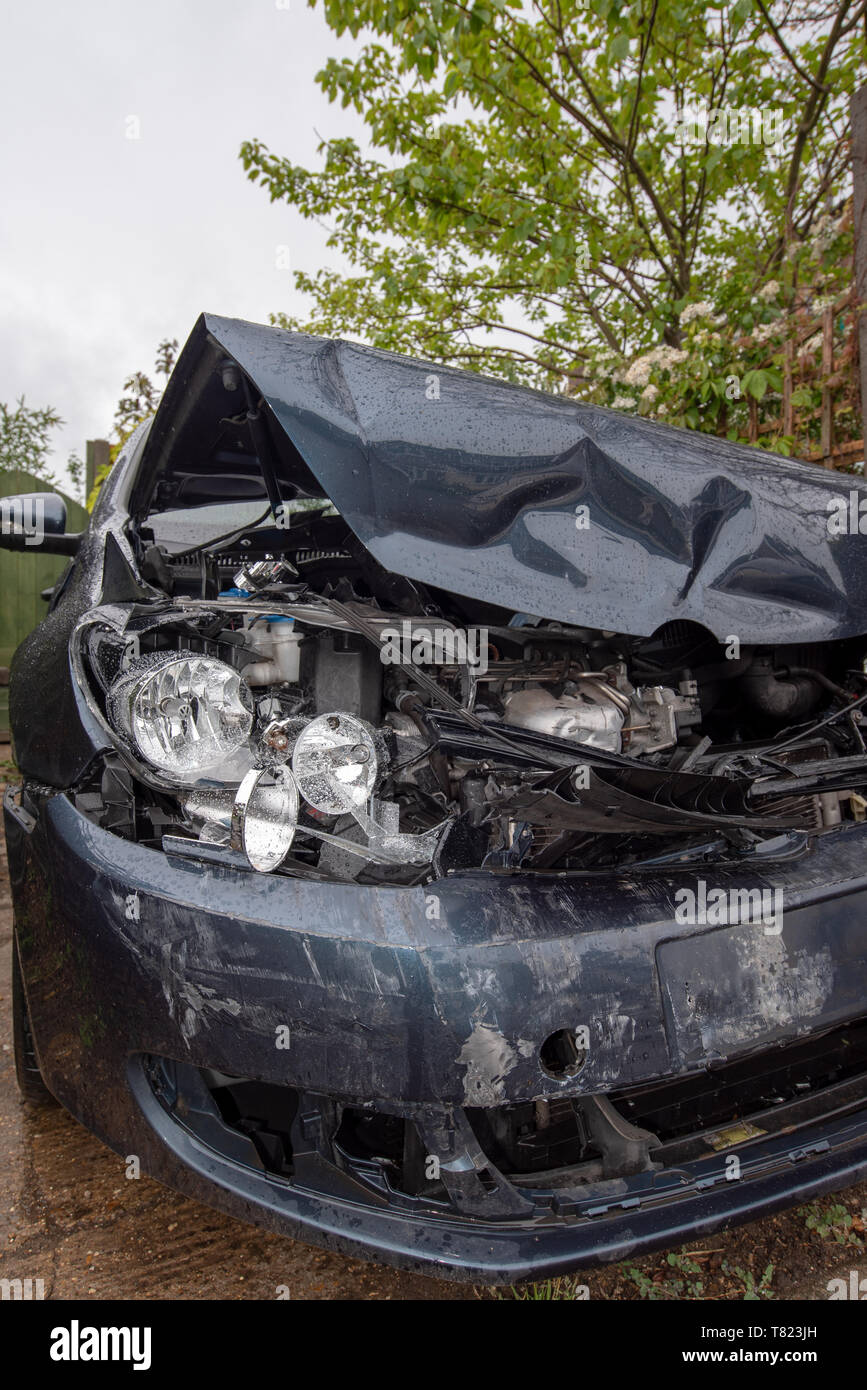 Volkswagen Golf. Car crash damage and details. Head on vehicle accident ...