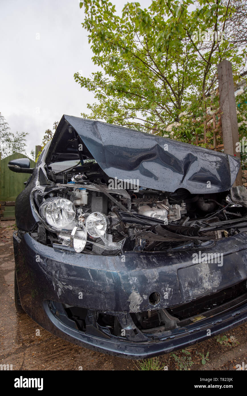 Volkswagen Golf. Car crash damage and details. Head on vehicle accident ...